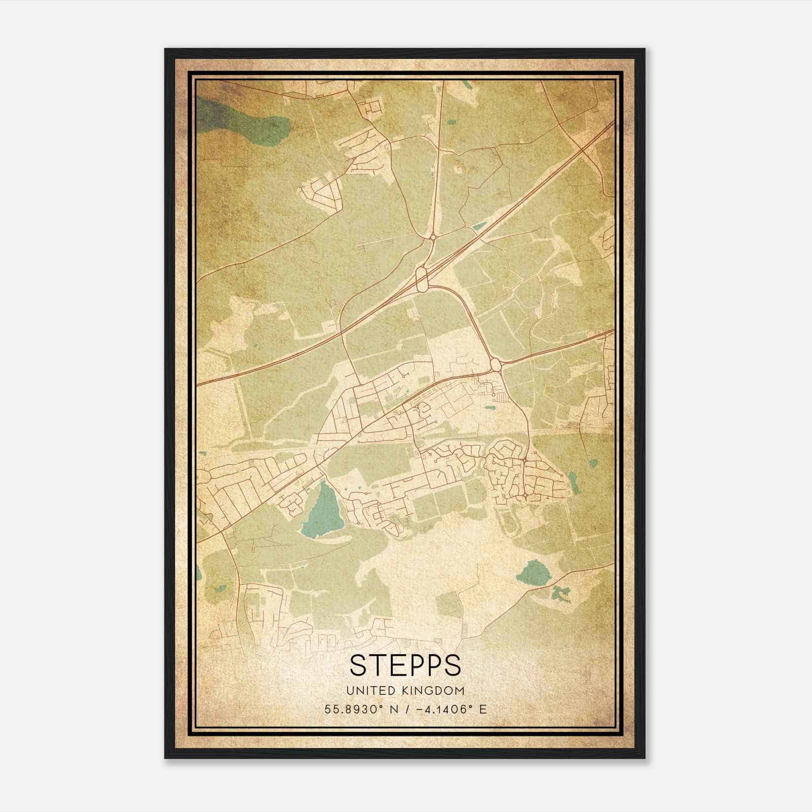 Vintage Stepps United Kingdom Map Poster, Stepps City Road Wall Art ...