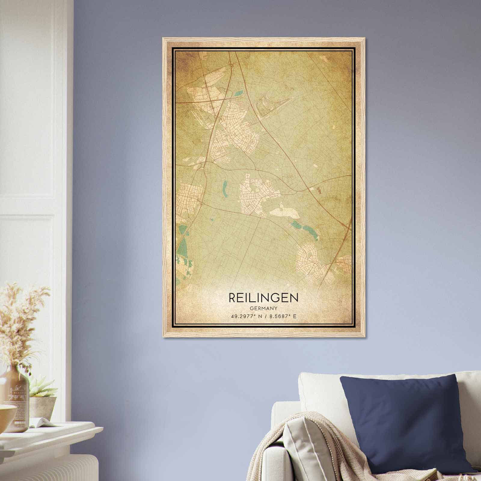 Vintage Reilingen Germany Map Poster, Reilingen City Road Wall Art ...
