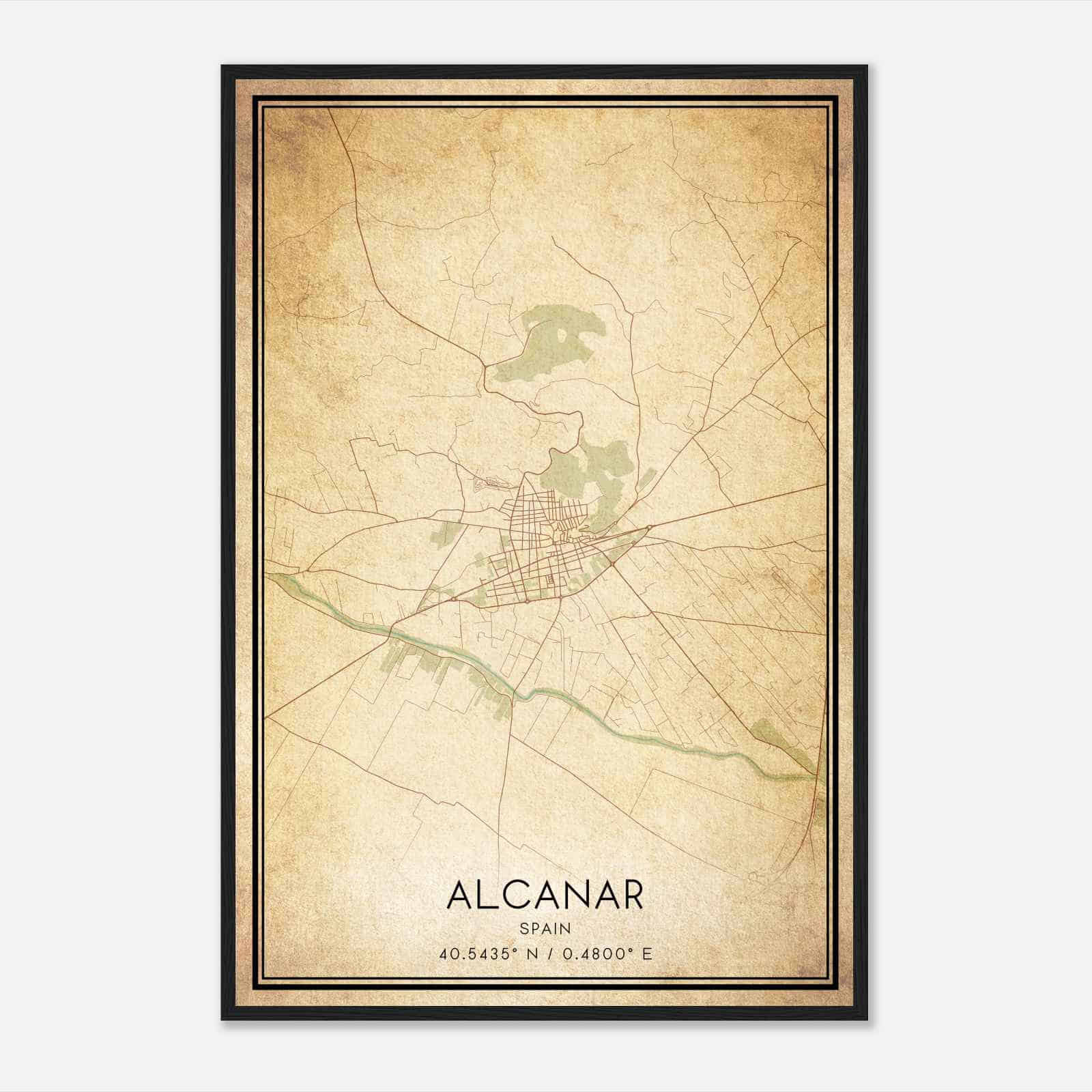 Vintage Alcanar Spain Map Poster, Alcanar City Road Wall Art Print ...