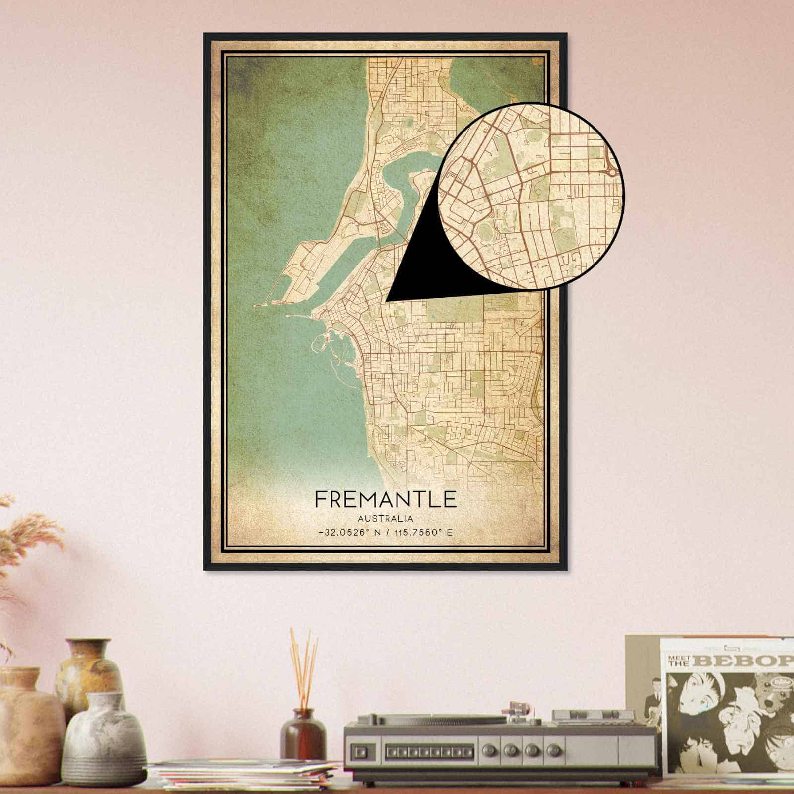 Vintage Fremantle Australia Map Poster, Fremantle City Road Wall Art ...