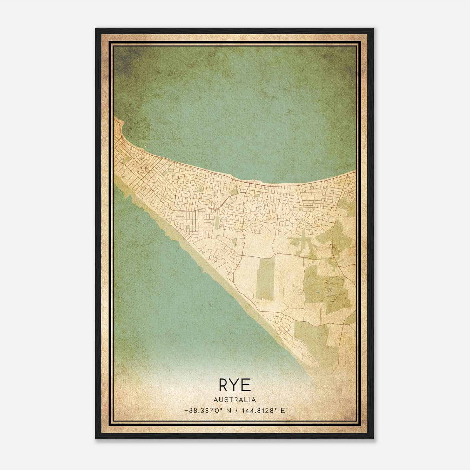 Vintage Rye Australia Map Poster, Rye City Road Wall Art Print - Custom ...