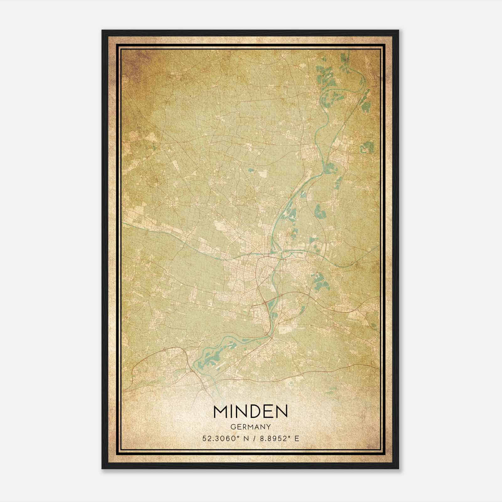 Vintage Minden Germany Map Poster, Minden City Road Wall Art Print ...