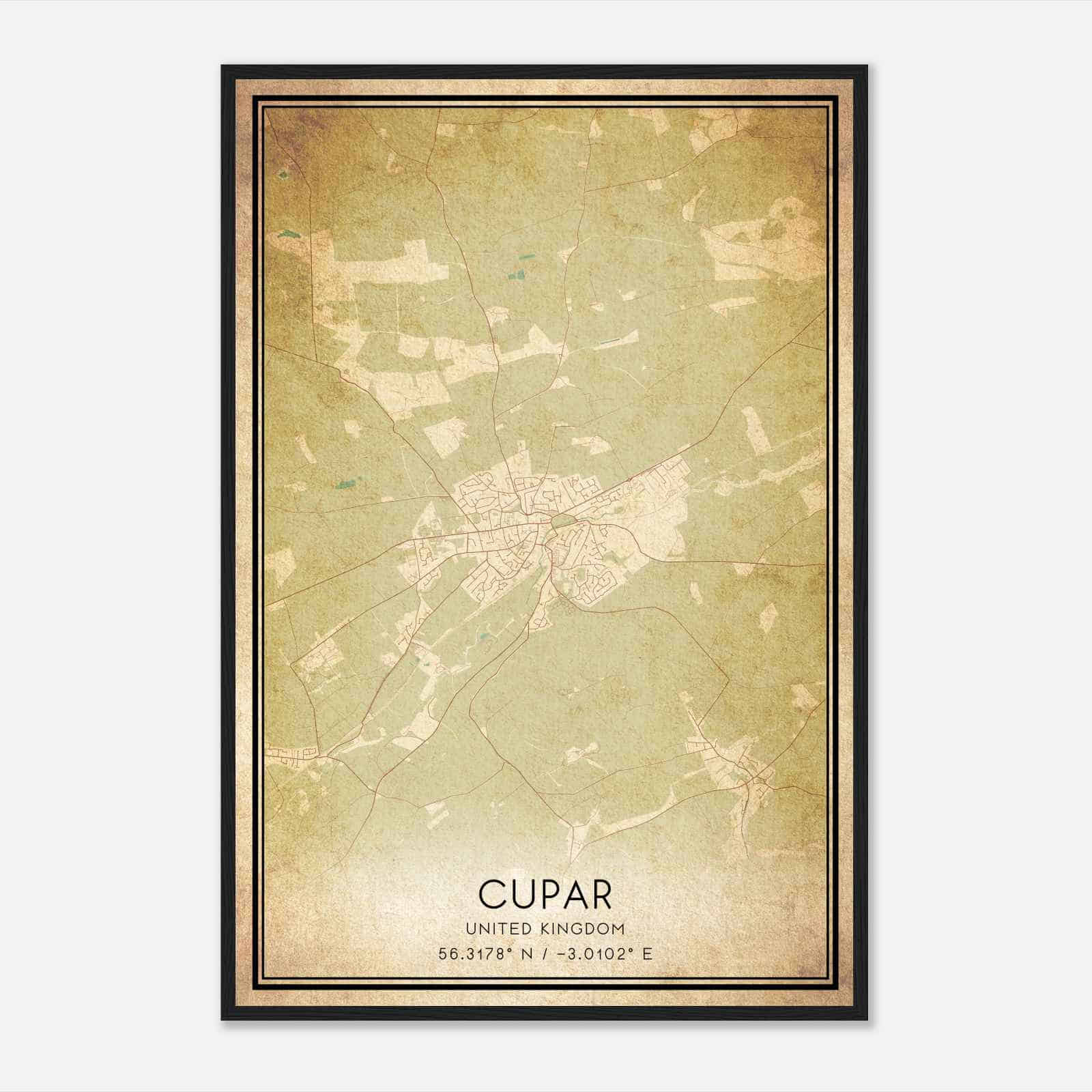 Vintage Cupar United Kingdom Map Poster, Cupar City Road Wall Art Print ...
