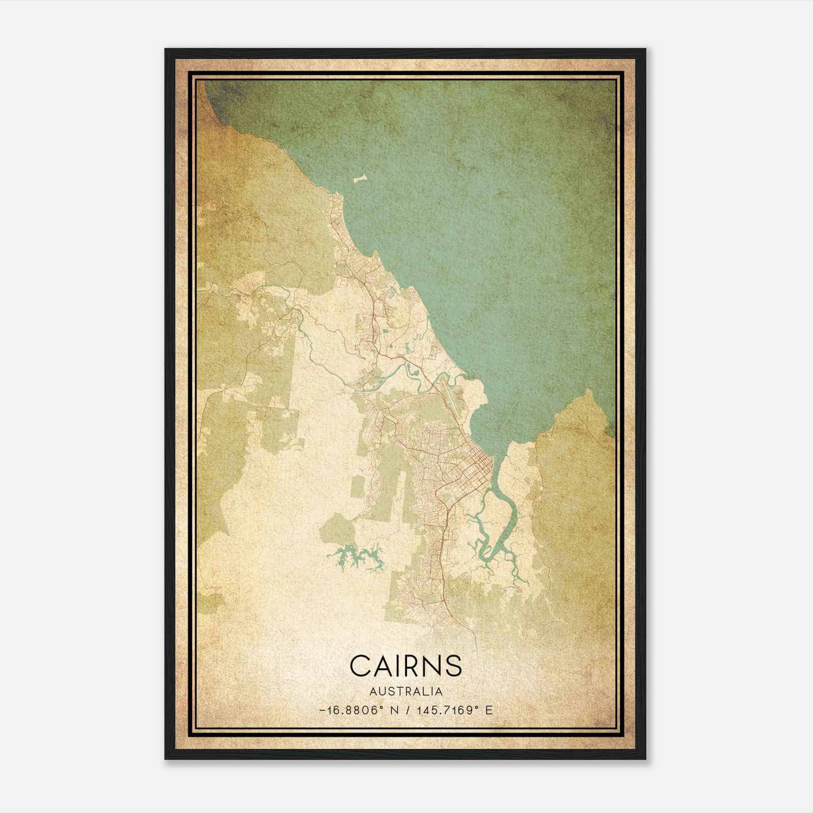 Vintage Cairns Australia Map Poster, Cairns City Road Wall Art Print - Custom Maps & Posters