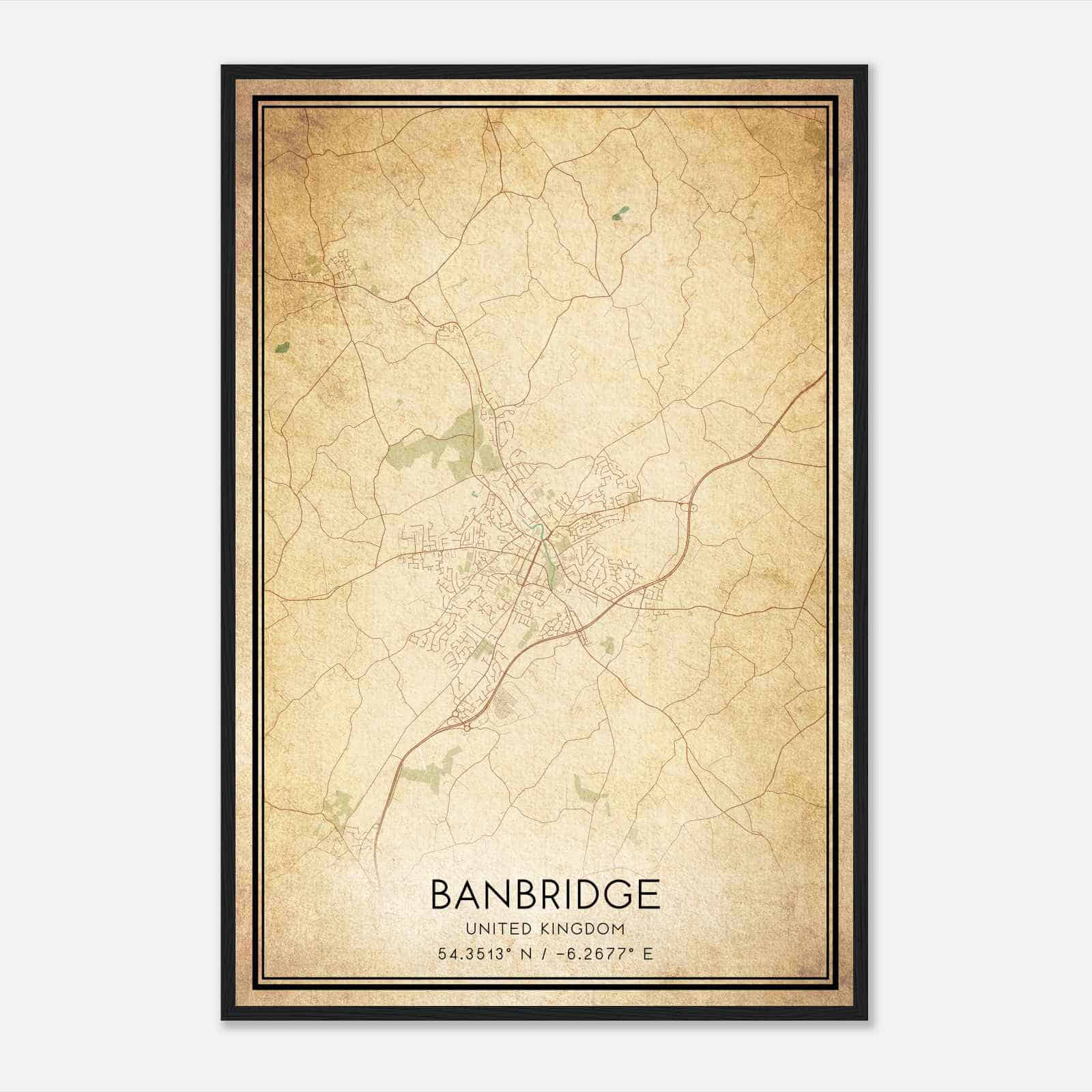 Vintage Banbridge United Kingdom Map Poster, Banbridge City Road Wall ...
