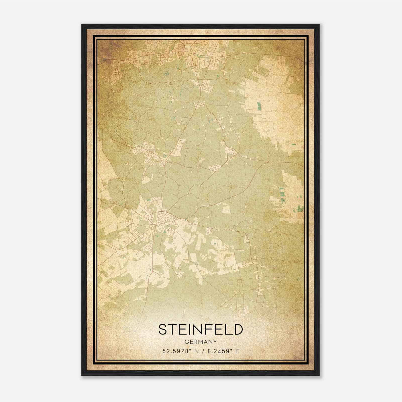 Vintage Steinfeld Germany Map Poster, Steinfeld City Road Wall Art ...