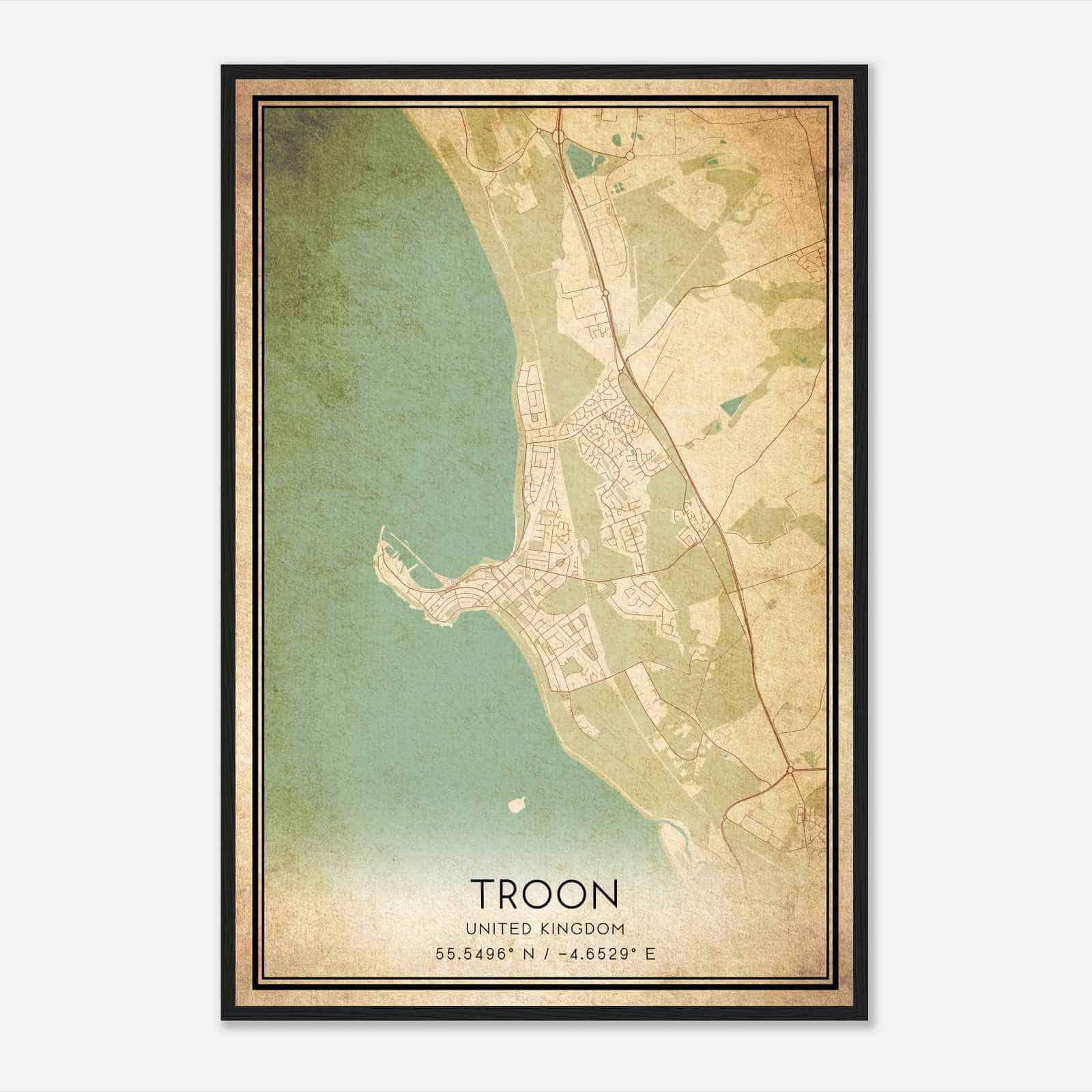 Vintage Troon United Kingdom Map Poster, Troon City Road Wall Art Print ...