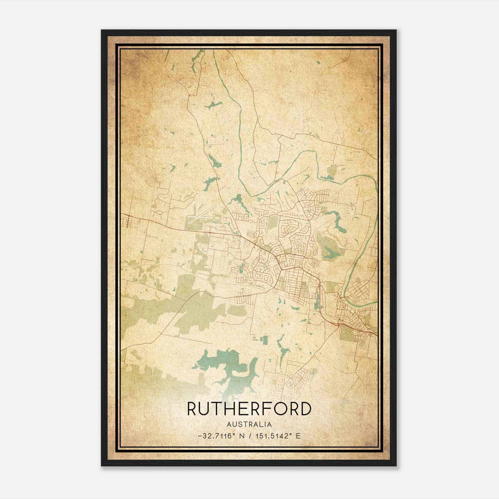 Vintage Rutherford Australia Map Poster, Rutherford City Road Wall Art ...