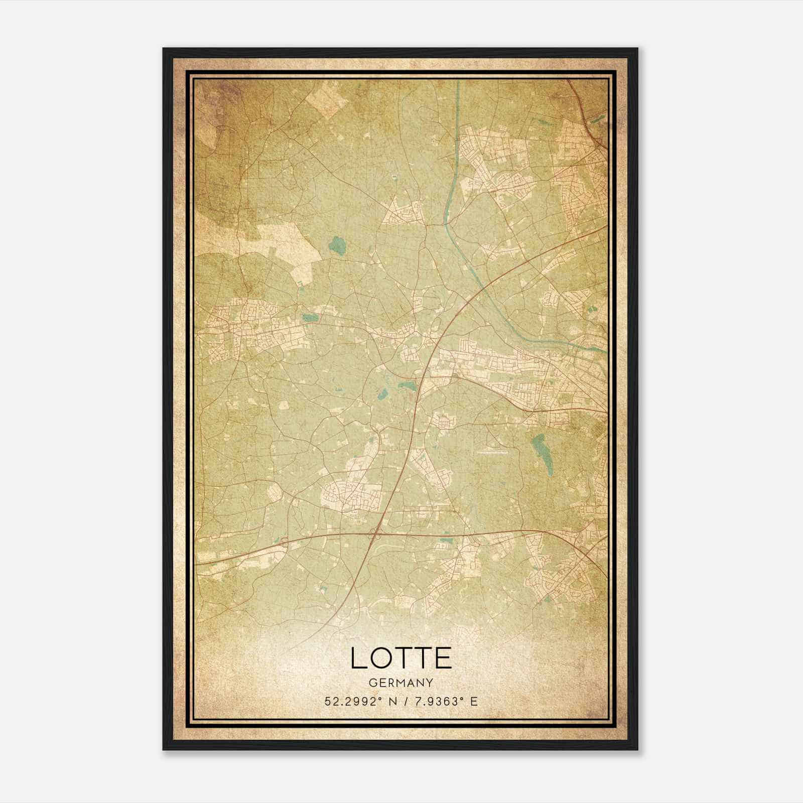 Vintage Lotte Germany Map Poster, Lotte City Road Wall Art Print - Custom Maps & Posters