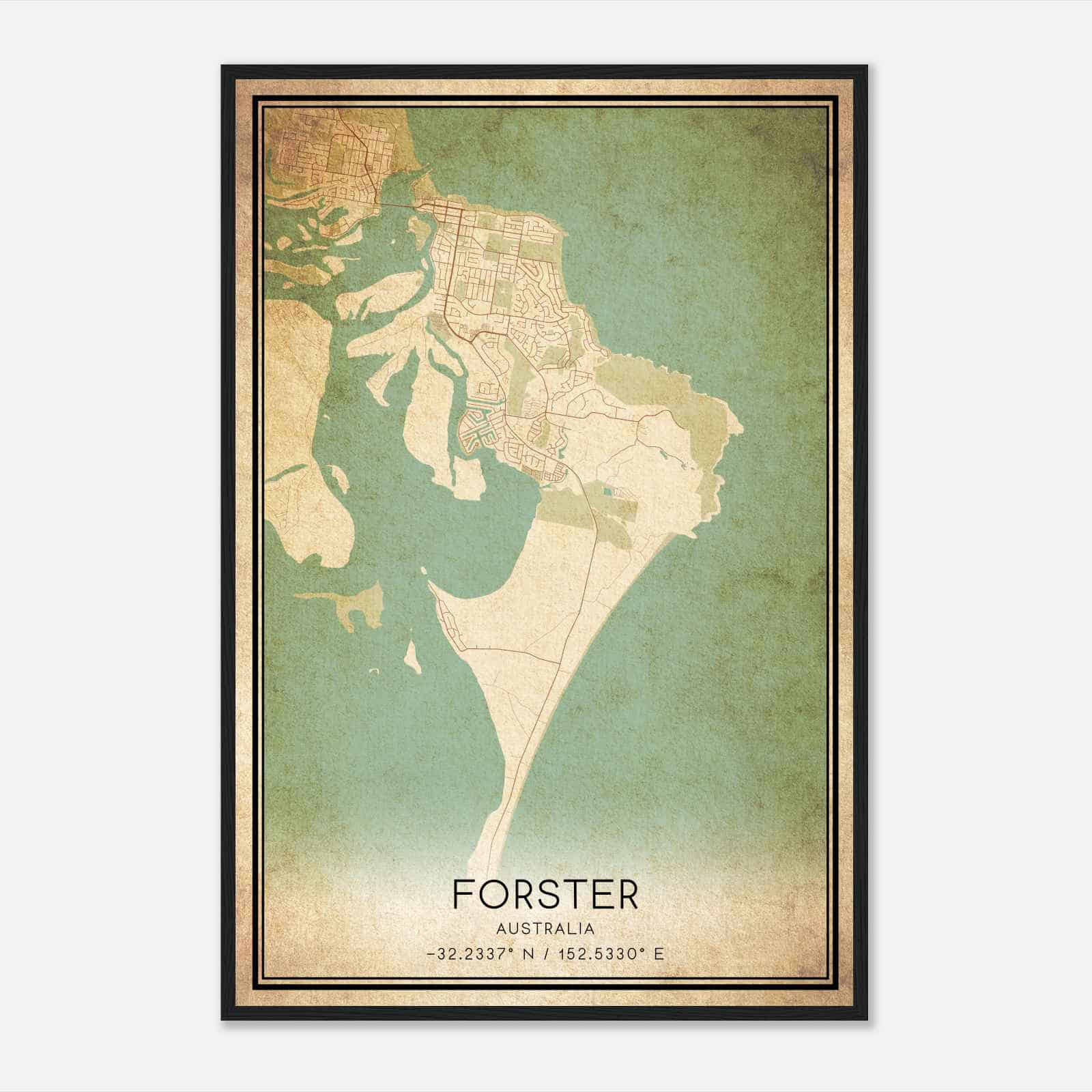 Vintage Forster Australia Map Poster, Forster City Road Wall Art Print ...