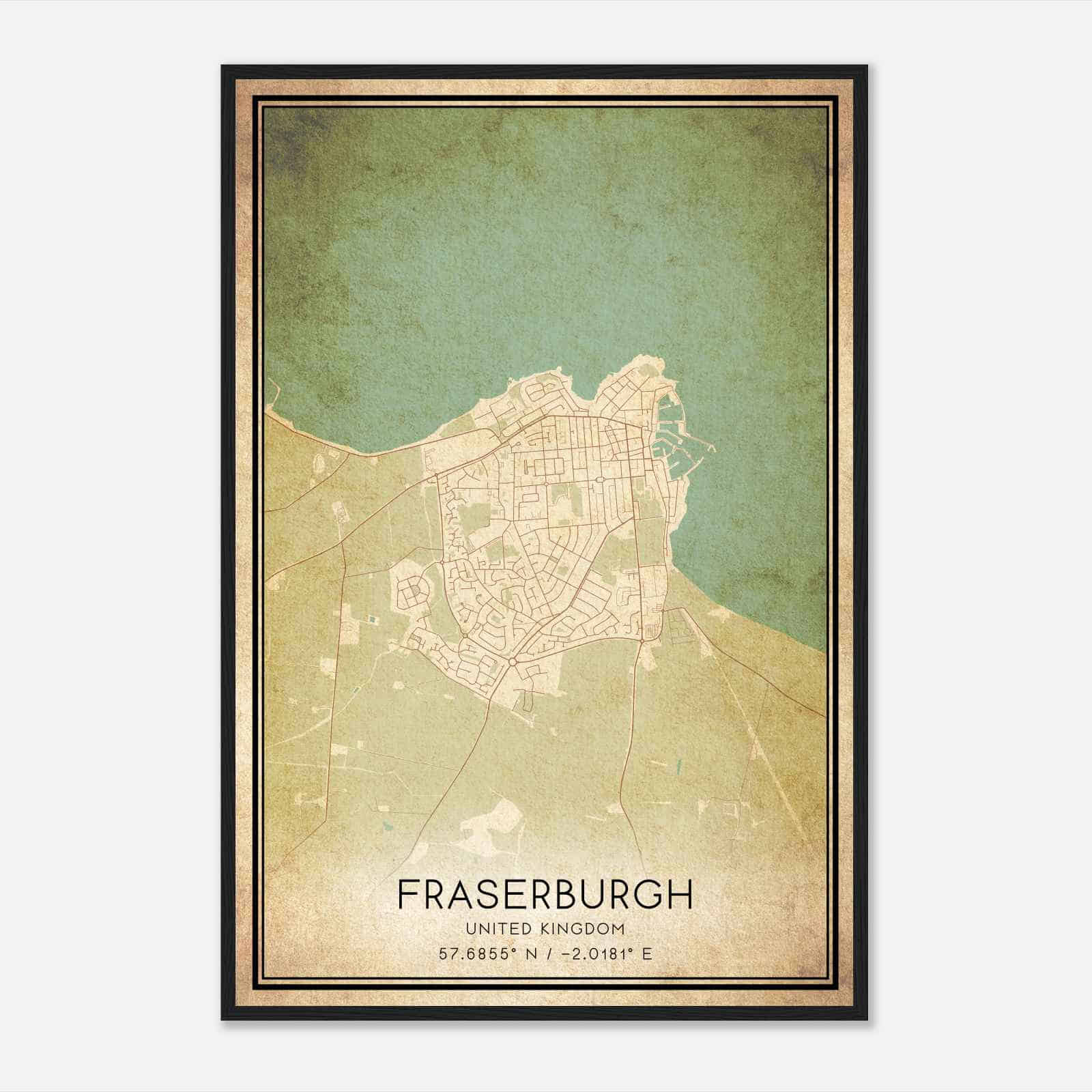 Vintage Fraserburgh United Kingdom Map Poster, Fraserburgh City Road ...