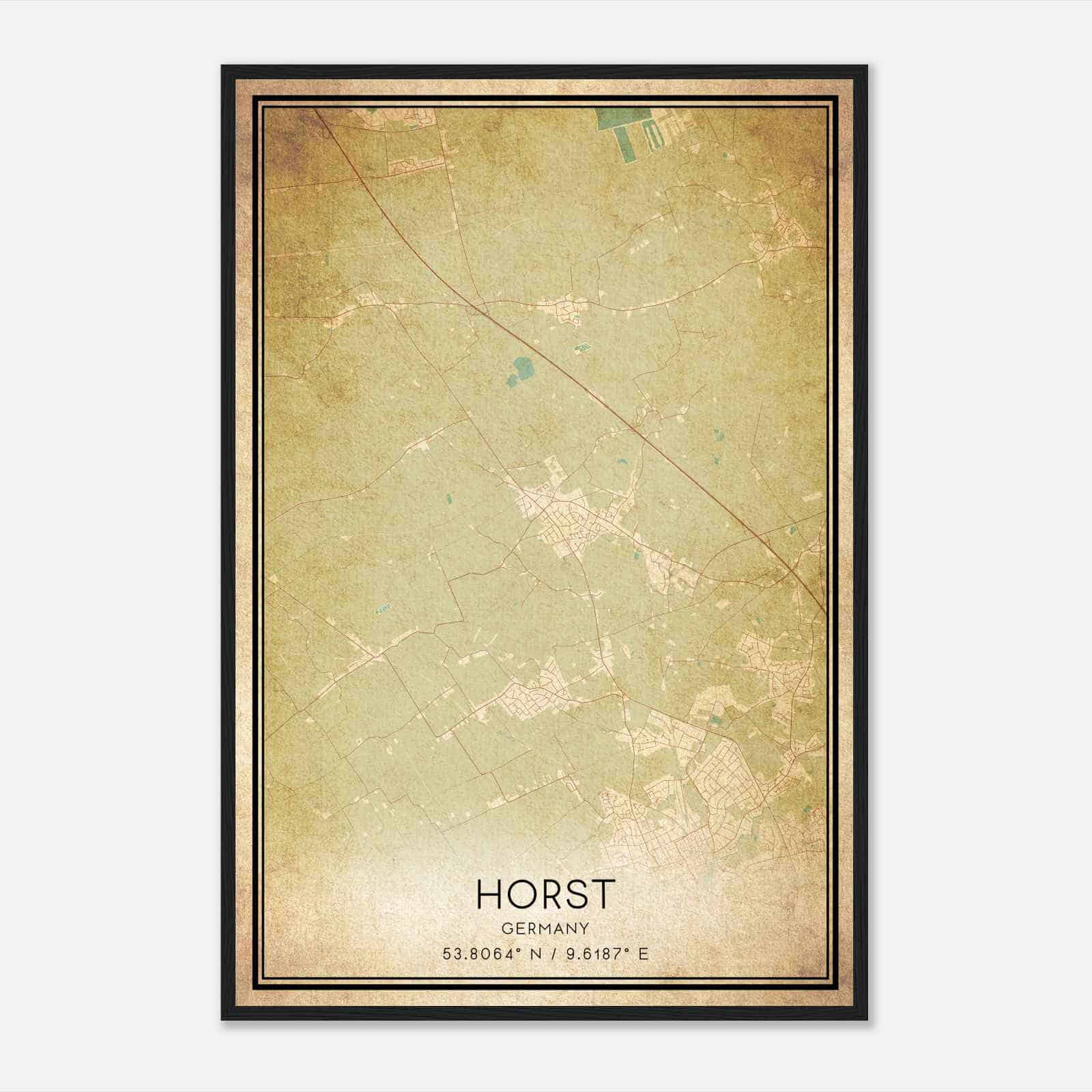Vintage Horst Germany Map Poster, Horst City Road Wall Art Print ...