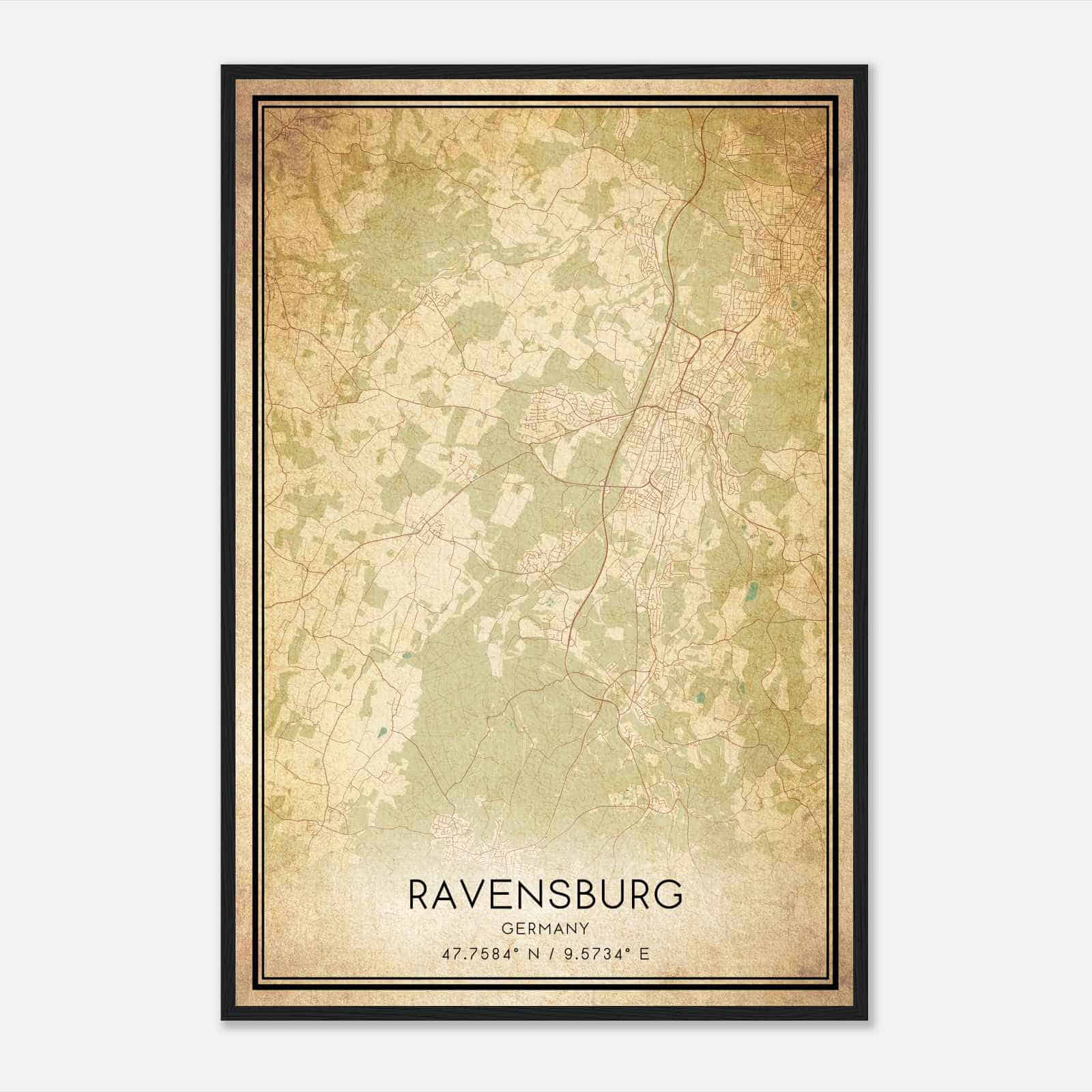 Vintage Ravensburg Germany Map Poster, Ravensburg City Road Wall Art ...