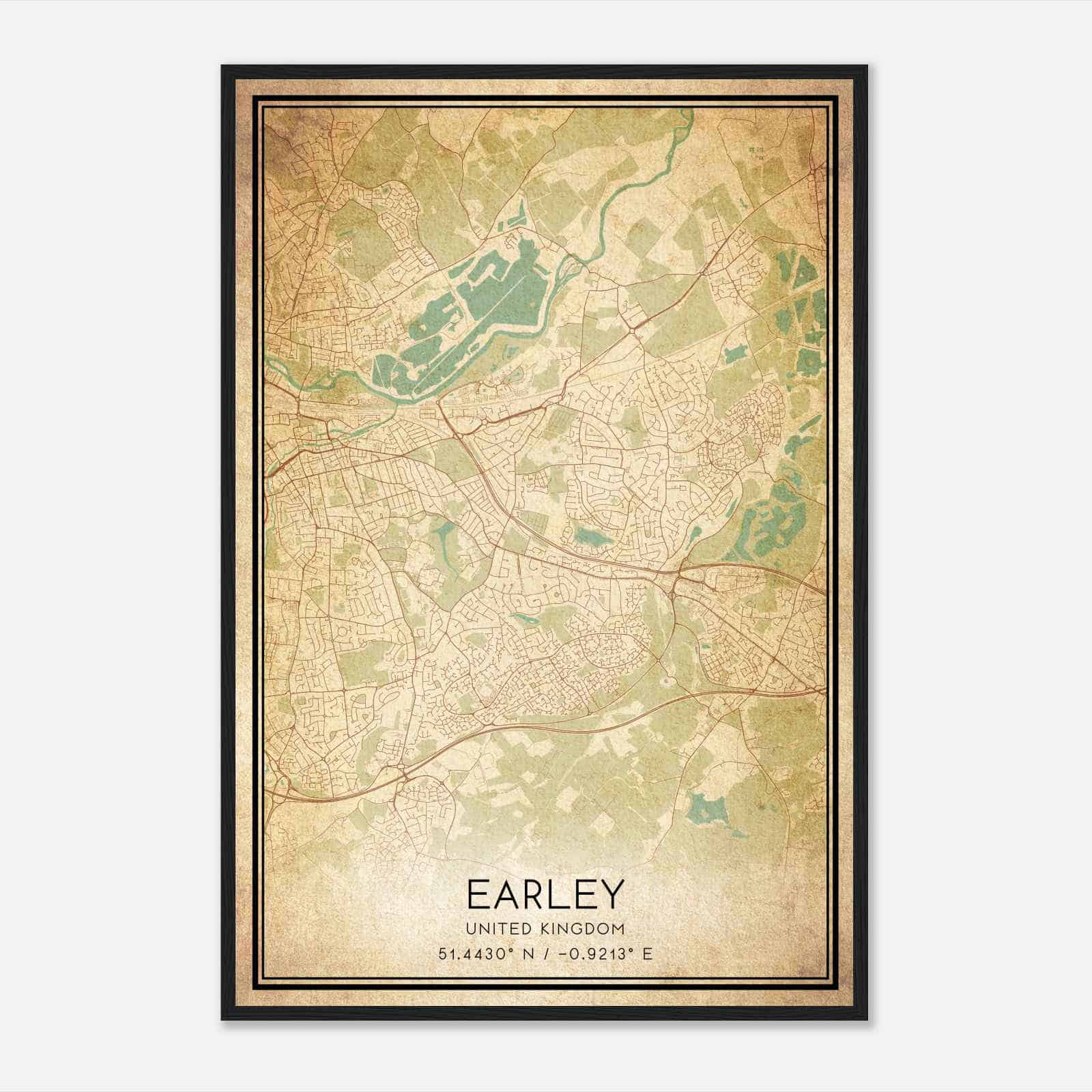 Vintage Earley United Kingdom Map Poster, Earley City Road Wall Art ...