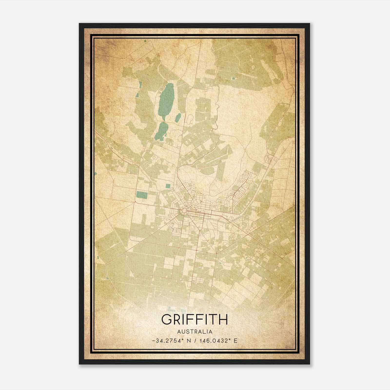 Vintage Griffith Australia Map Poster, Griffith City Road Wall Art ...