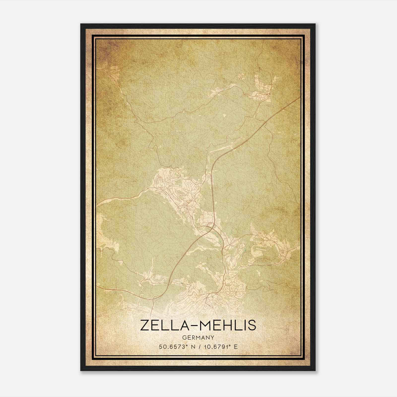 Vintage Zella-Mehlis Germany Map Poster, Zella-Mehlis City Road Wall ...