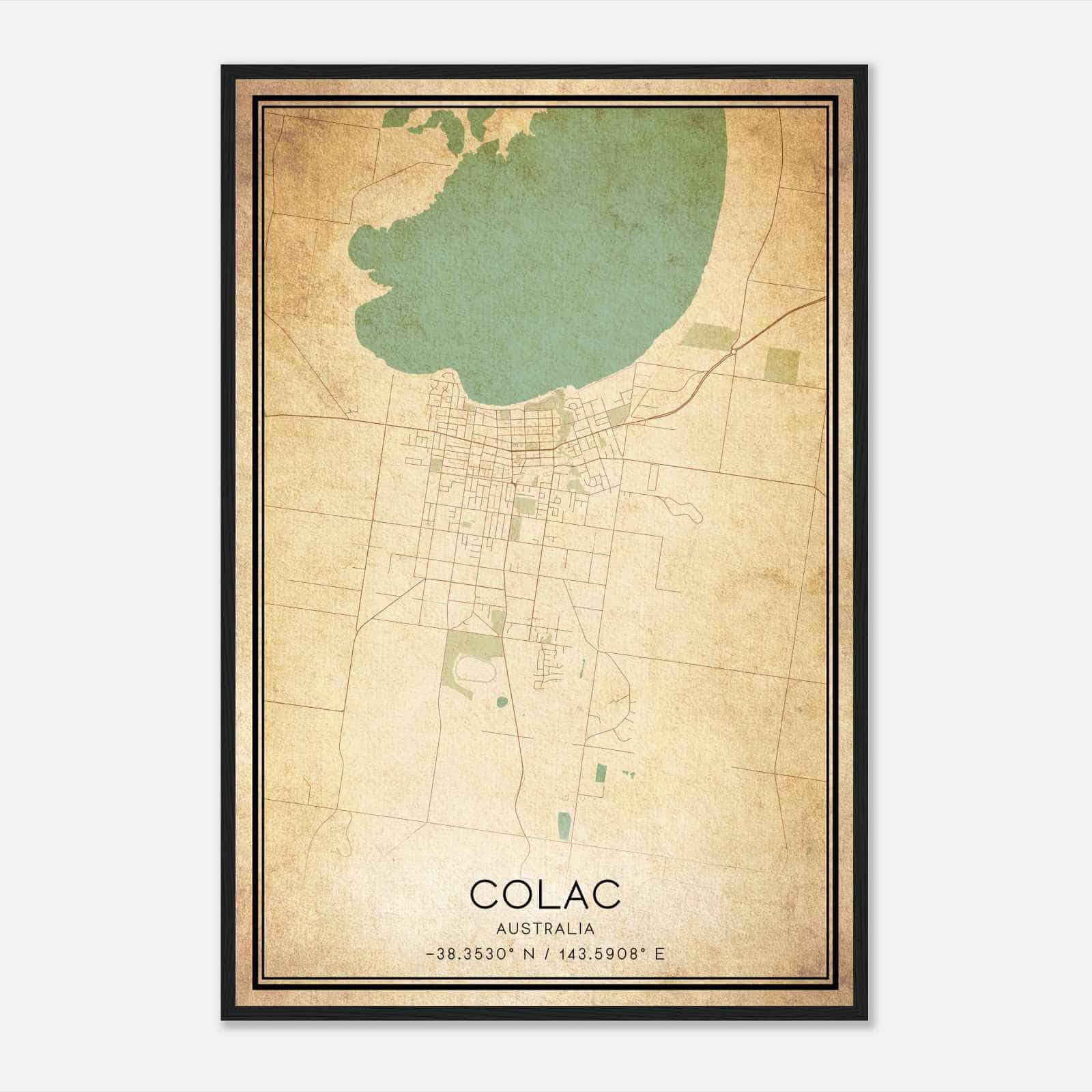 Vintage Colac Australia Map Poster, Colac City Road Wall Art Print ...