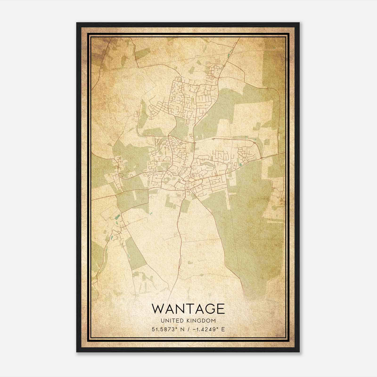 Vintage Wantage United Kingdom Map Poster, Wantage City Road Wall Art ...