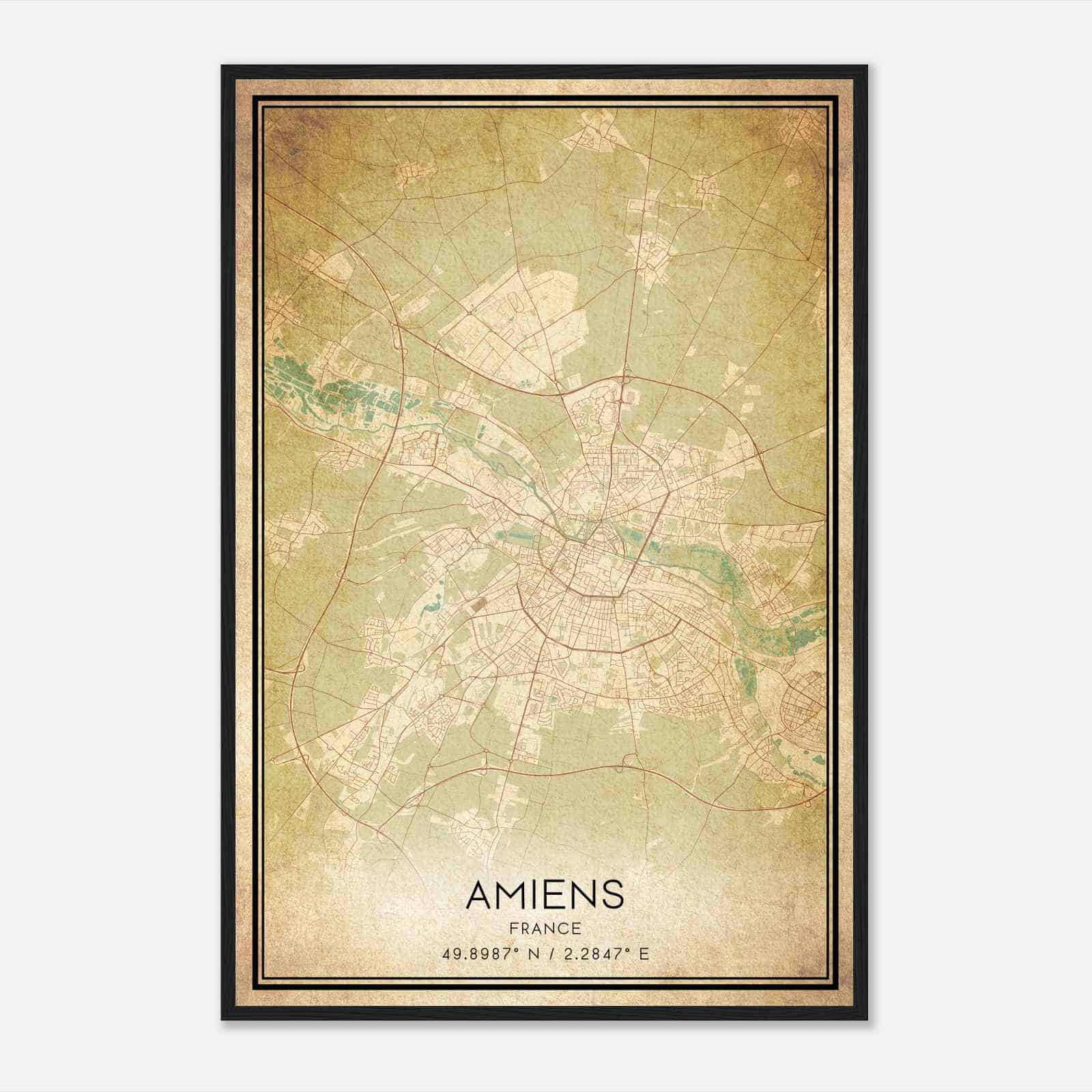 Vintage Amiens France Map Poster, Amiens City Road Wall Art Print ...