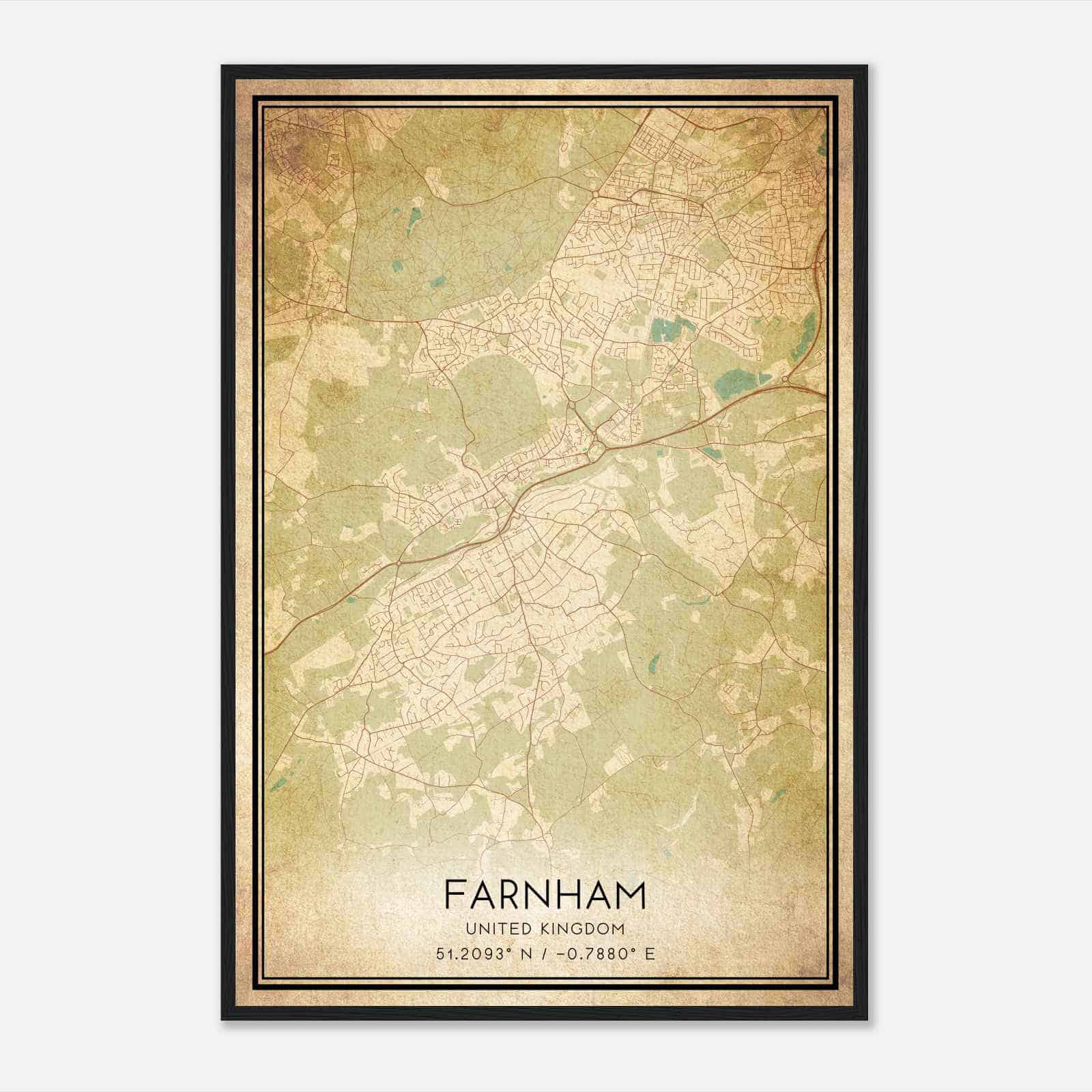 Vintage Farnham United Kingdom Map Poster, Farnham City Road Wall Art ...