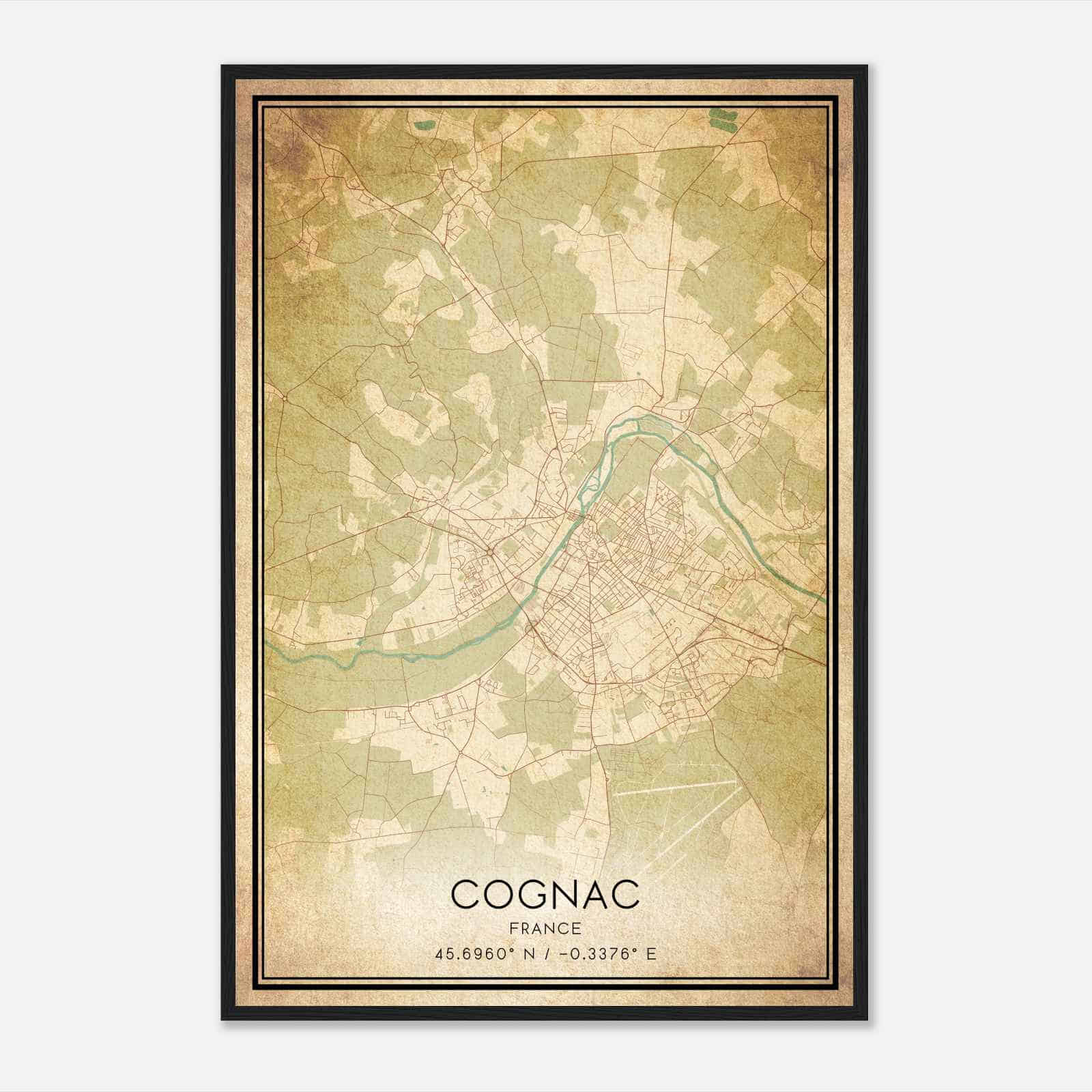 Vintage Cognac France Map Poster, Cognac City Road Wall Art Print ...
