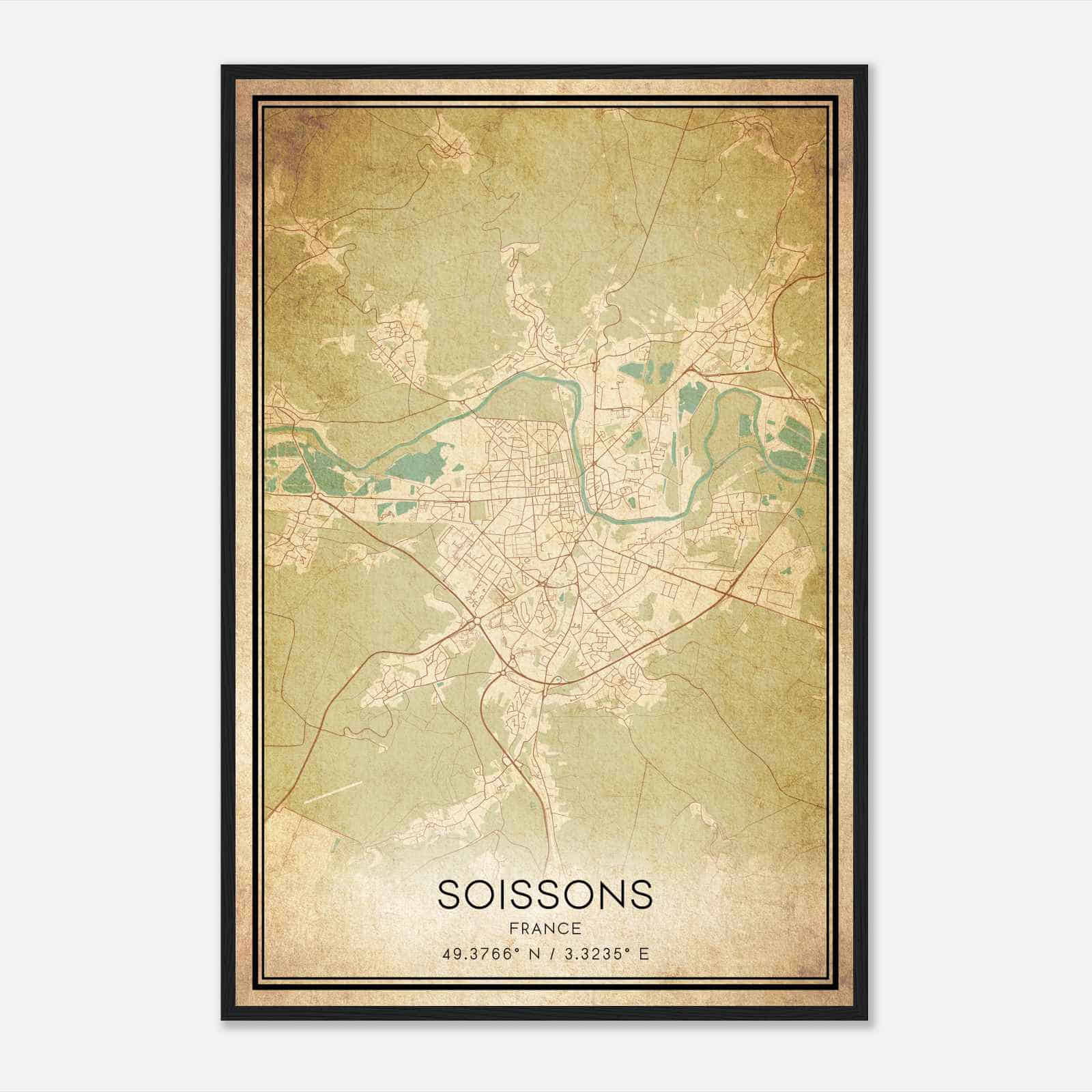Vintage Soissons France Map Poster, Soissons City Road Wall Art Print ...