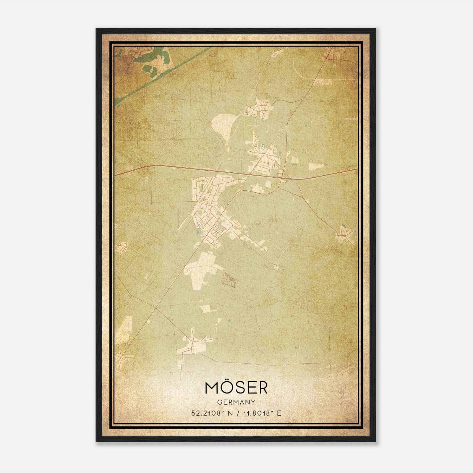 Vintage Moser Germany Map Poster, Moser City Road Wall Art Print - Custom Maps & Posters