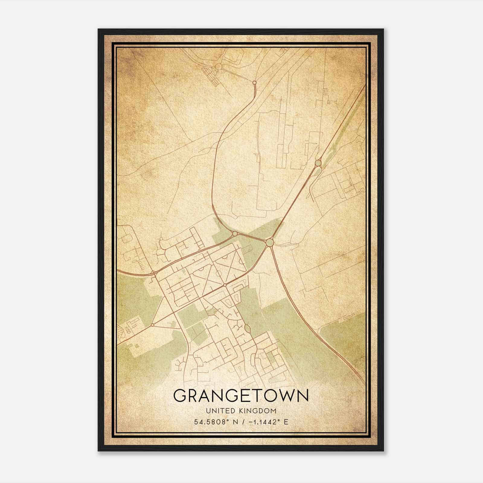 Vintage Grangetown United Kingdom Map Poster, Grangetown City Road Wall ...