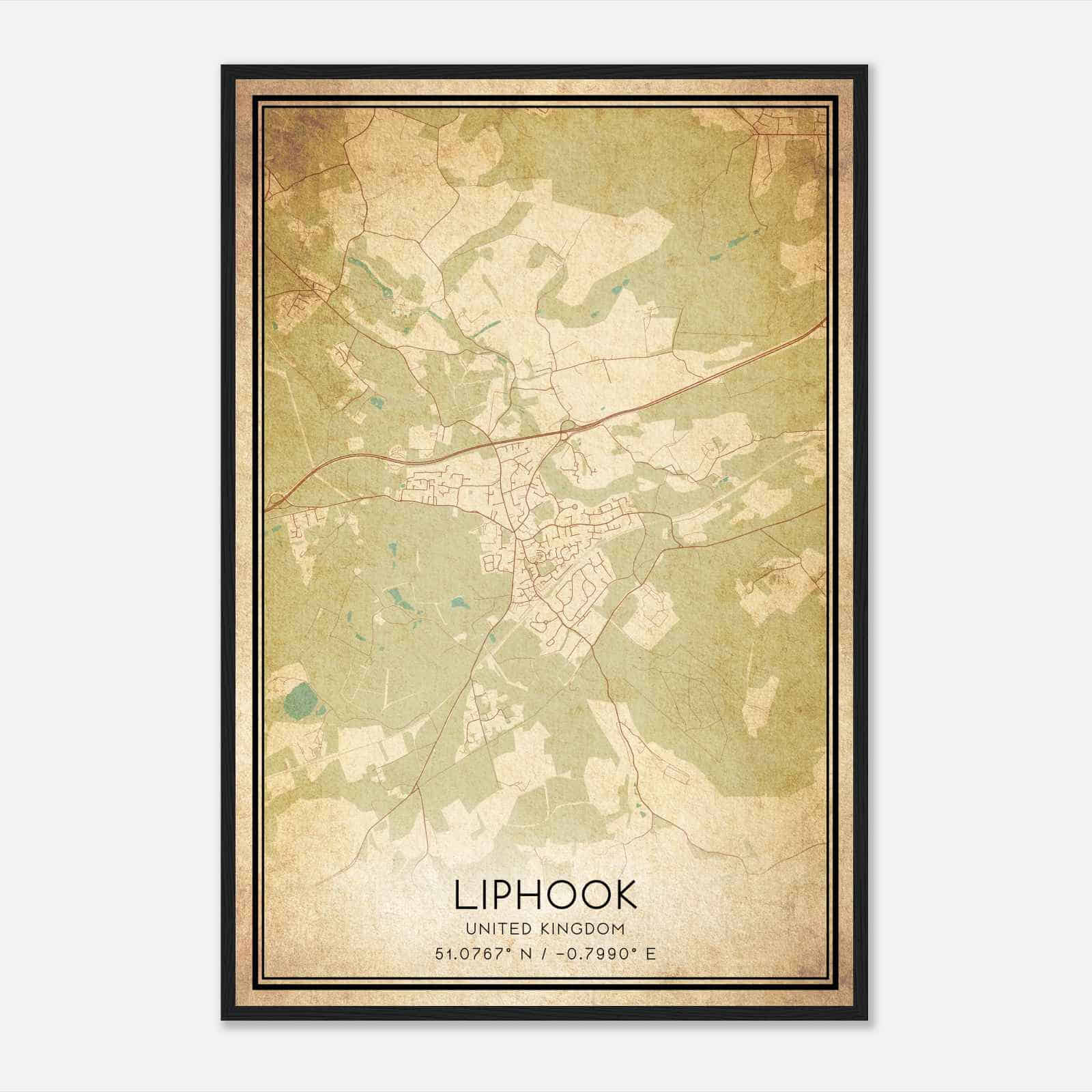 Vintage Liphook United Kingdom Map Poster, Liphook City Road Wall Art ...