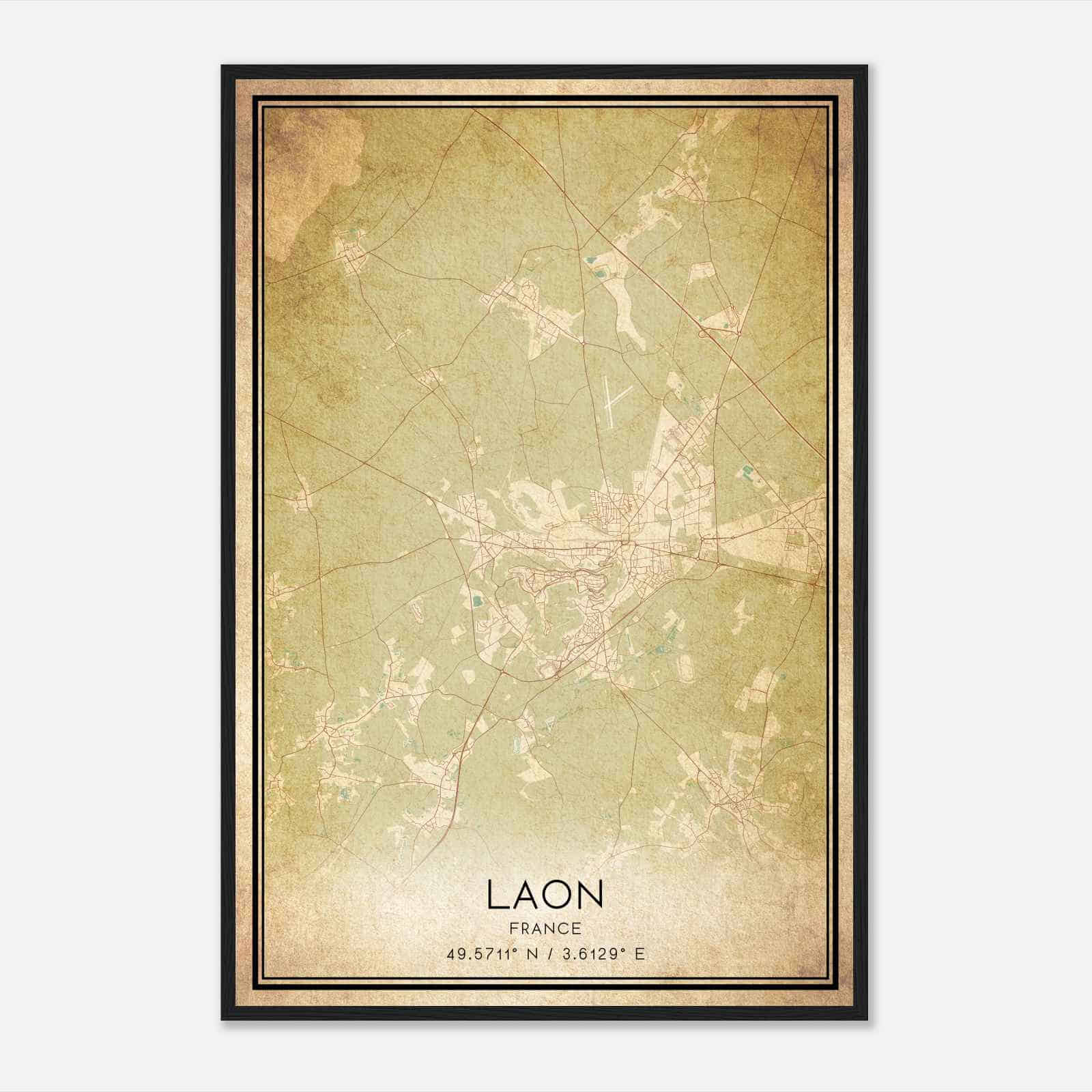 Vintage Laon France Map Poster, Laon City Road Wall Art Print - Custom ...