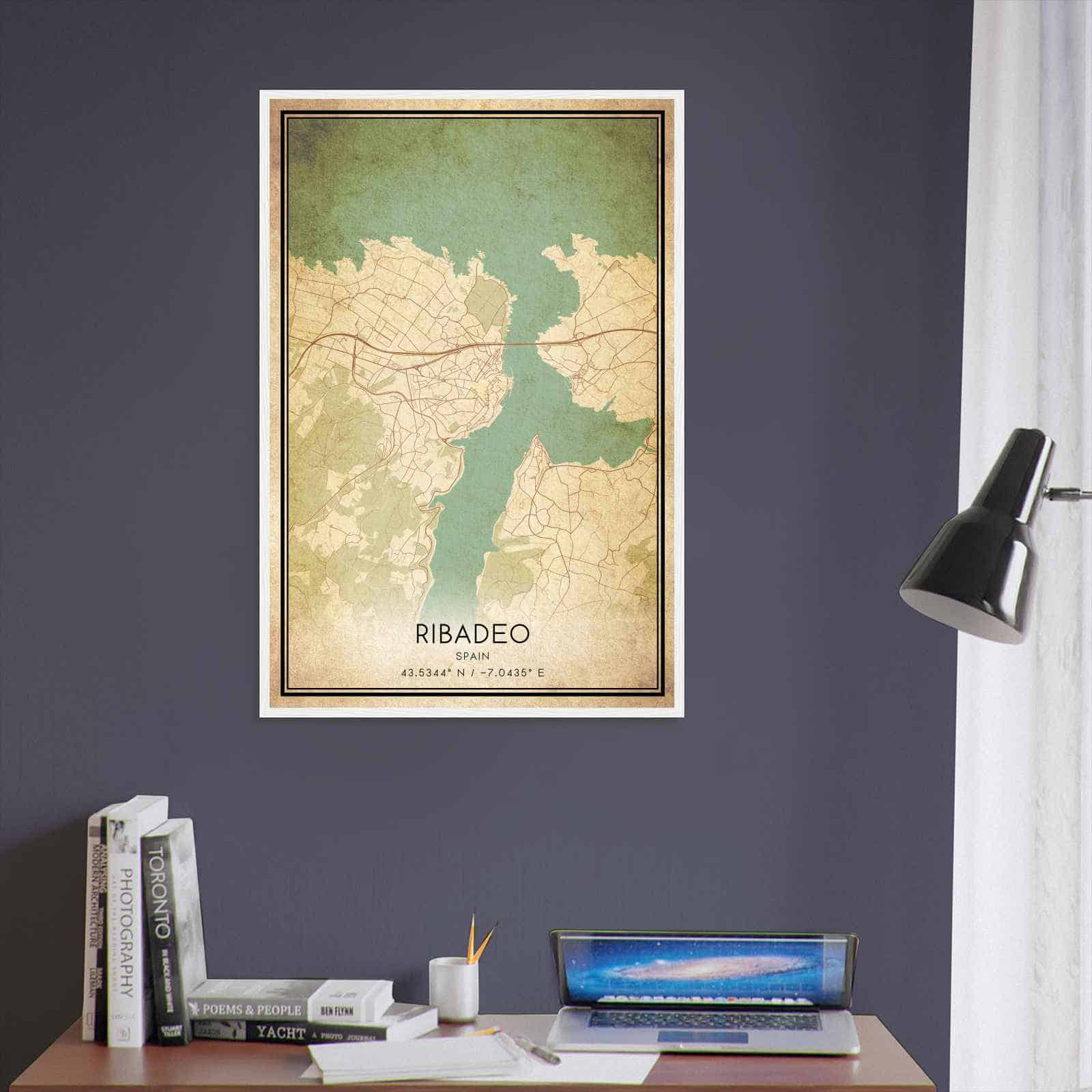 Vintage Ribadeo Spain Map Poster, Ribadeo City Road Wall Art Print ...