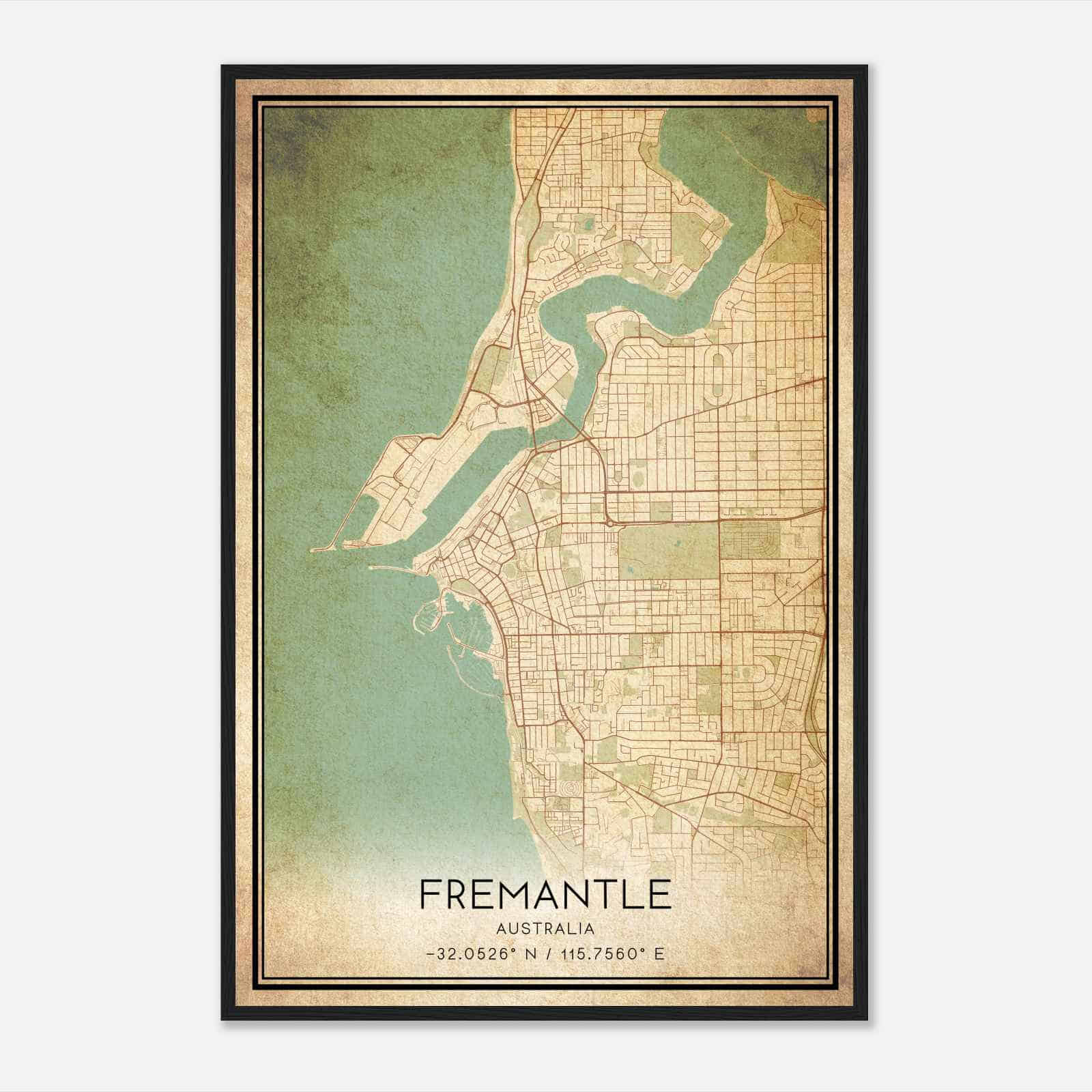 Vintage Fremantle Australia Map Poster, Fremantle City Road Wall Art ...