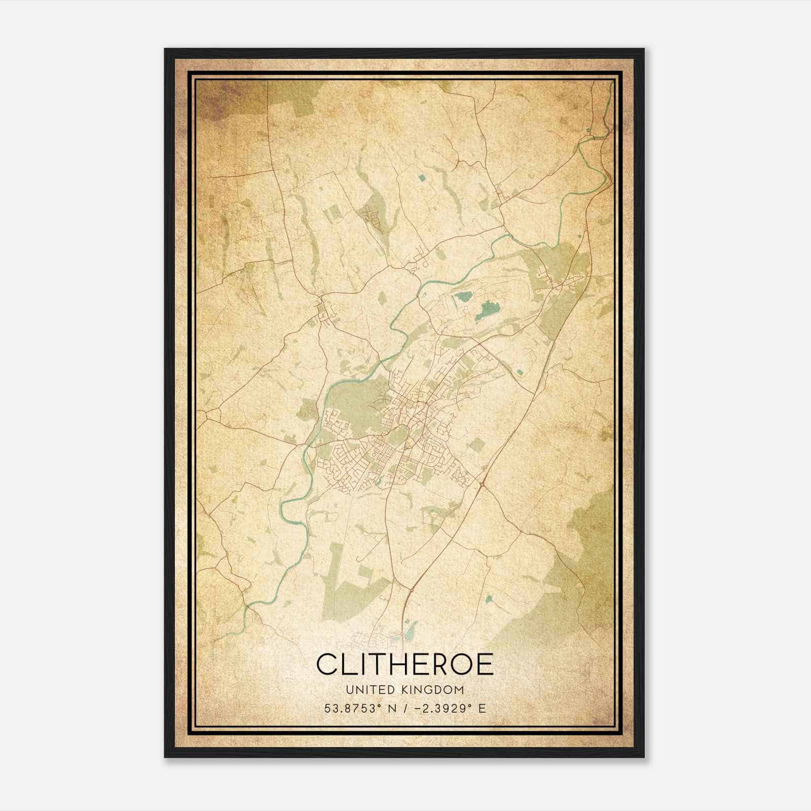 Vintage Clitheroe United Kingdom Map Poster, Clitheroe City Road Wall ...