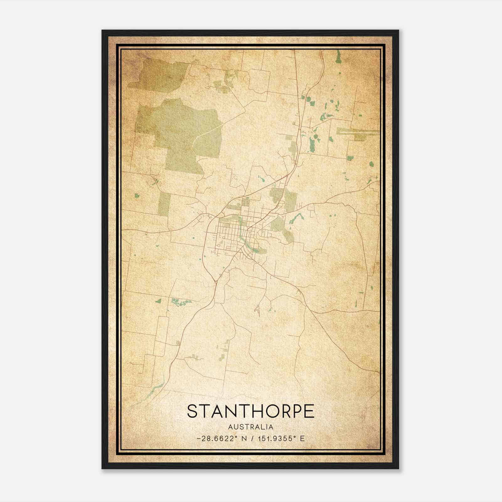 Vintage Stanthorpe Australia Map Poster, Stanthorpe City Road Wall Art ...