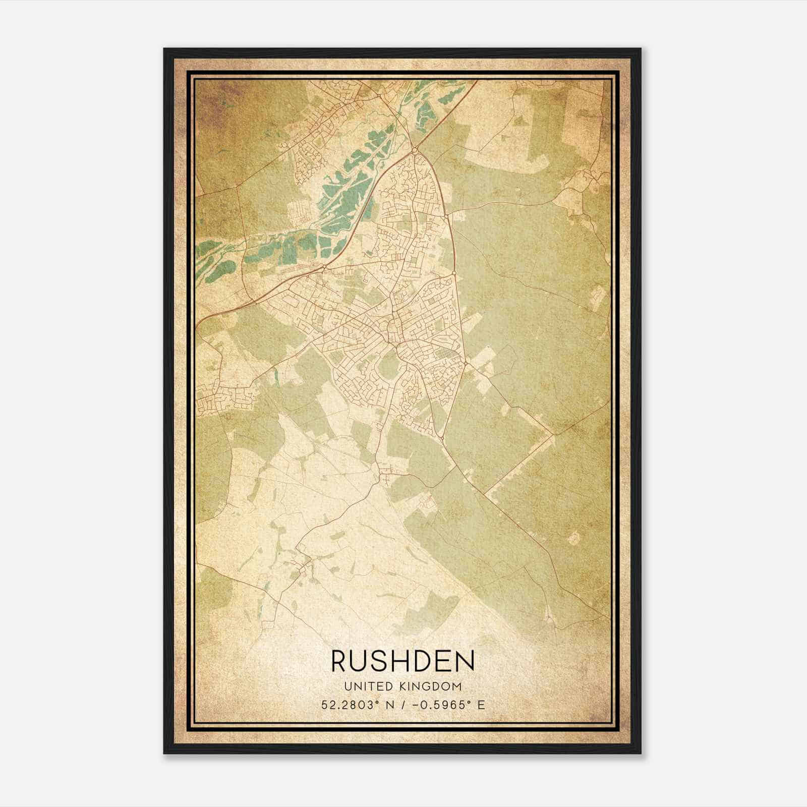 Vintage Rushden United Kingdom Map Poster, Rushden City Road Wall Art ...