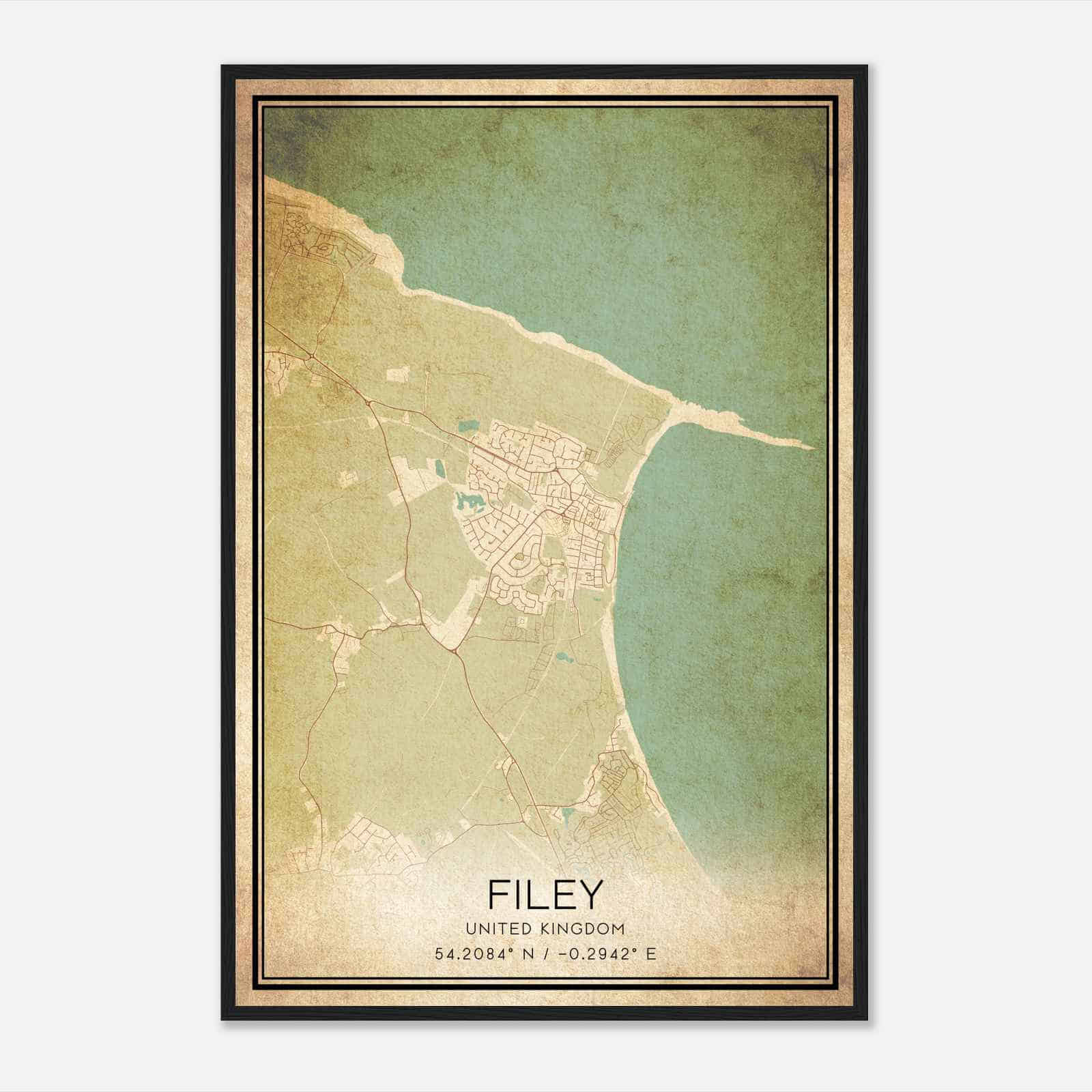Vintage Filey United Kingdom Map Poster, Filey City Road Wall Art Print ...