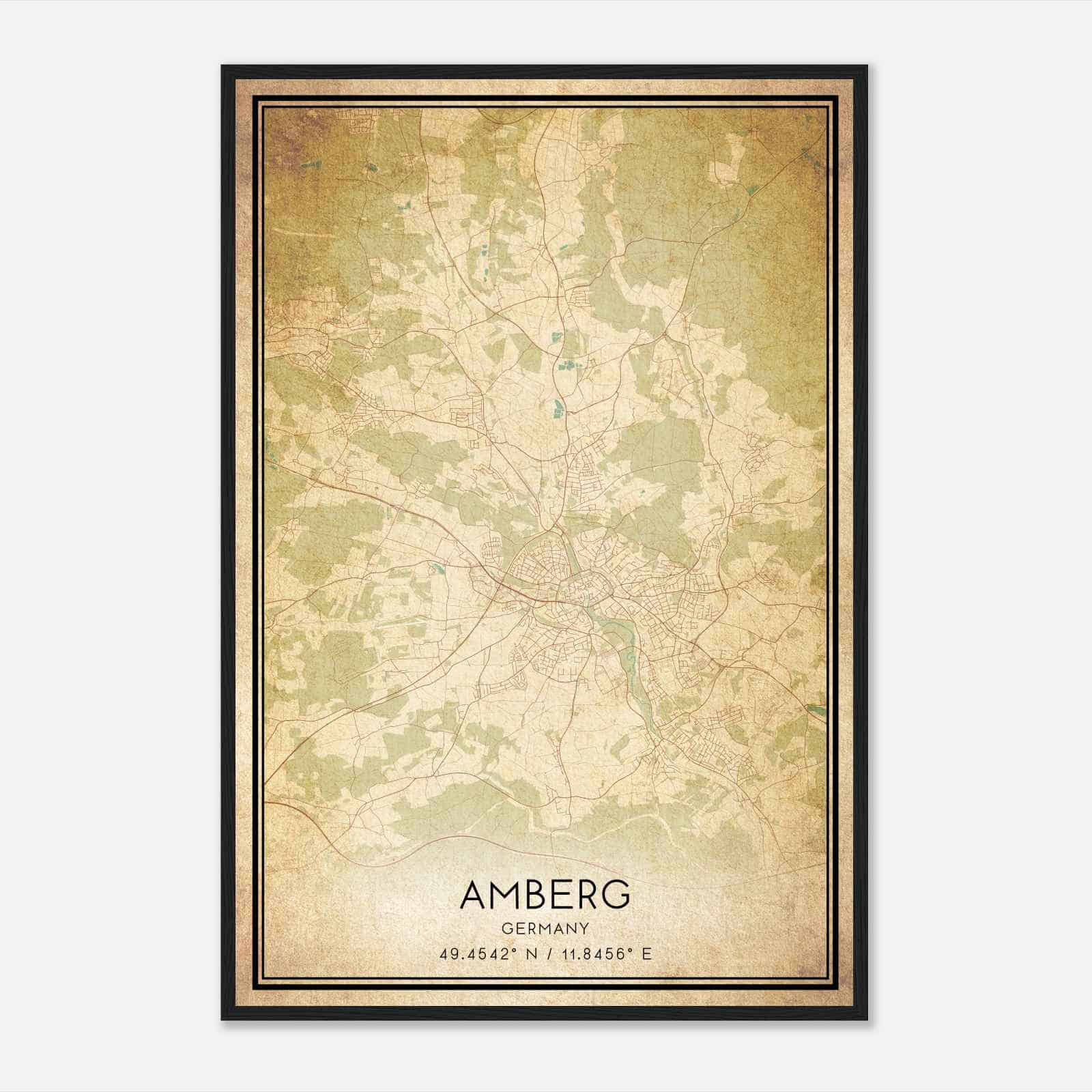 Vintage Amberg Germany Map Poster, Amberg City Road Wall Art Print ...