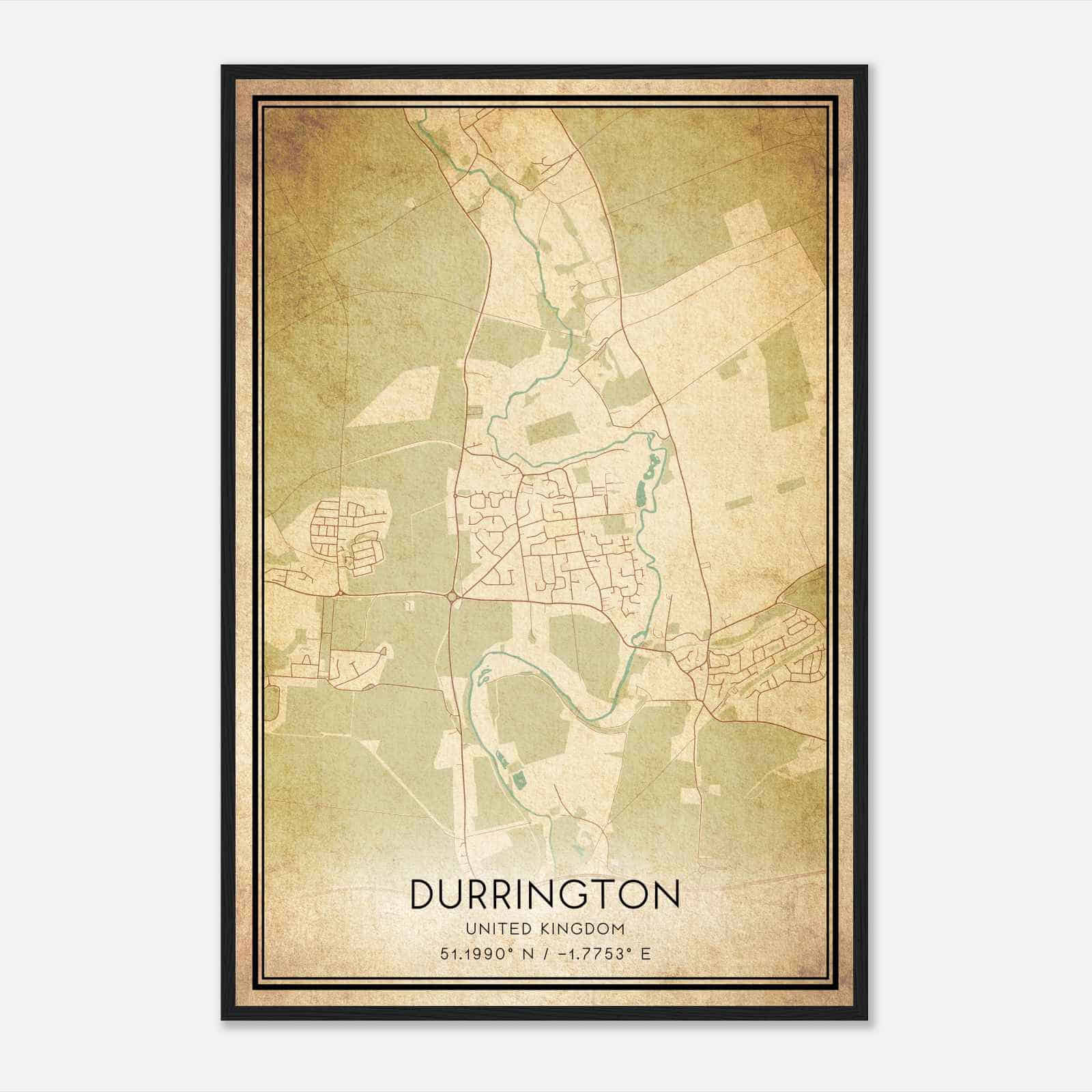 Vintage Durrington United Kingdom Map Poster, Durrington City Road Wall ...