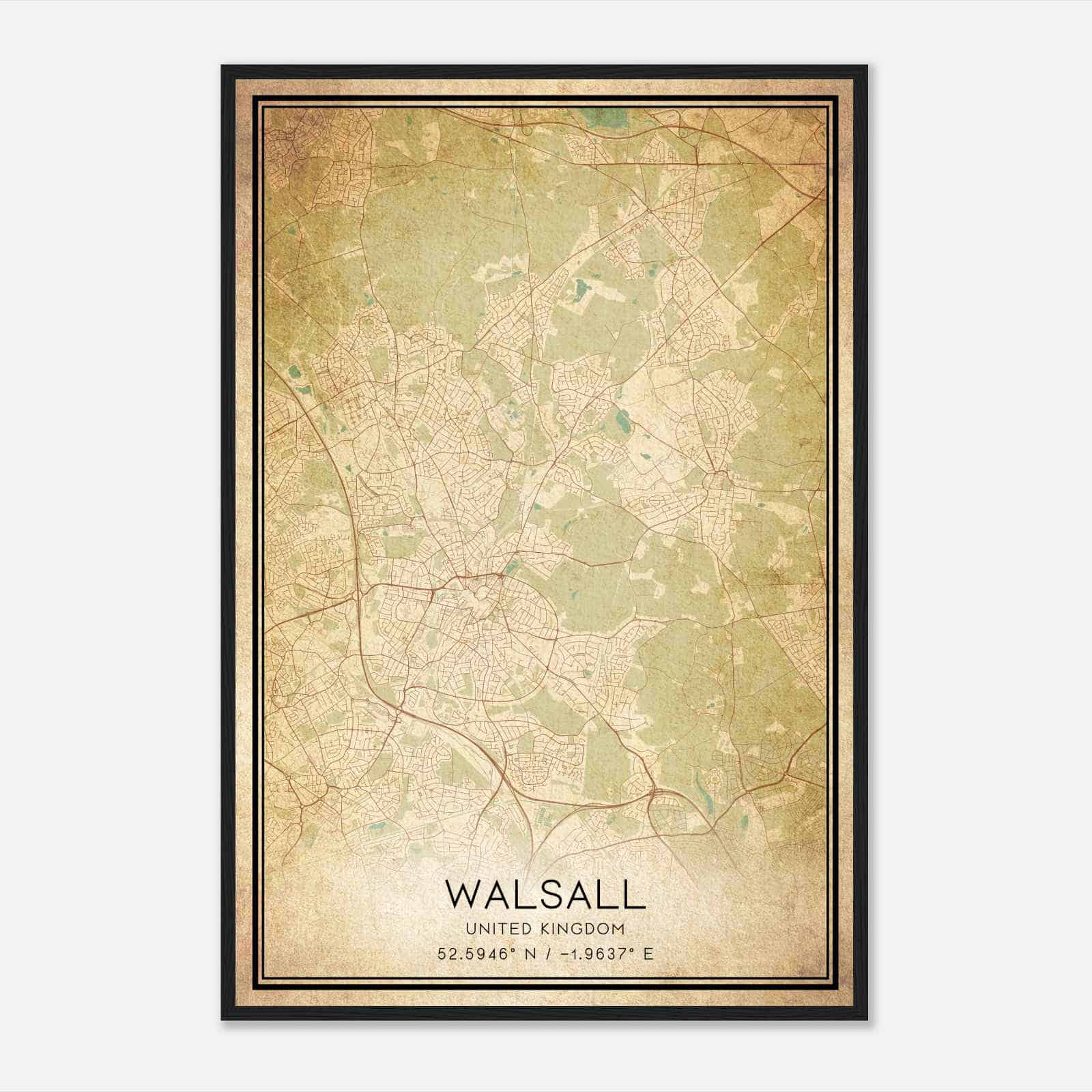 Vintage Walsall United Kingdom Map Poster, Walsall City Road Wall Art ...