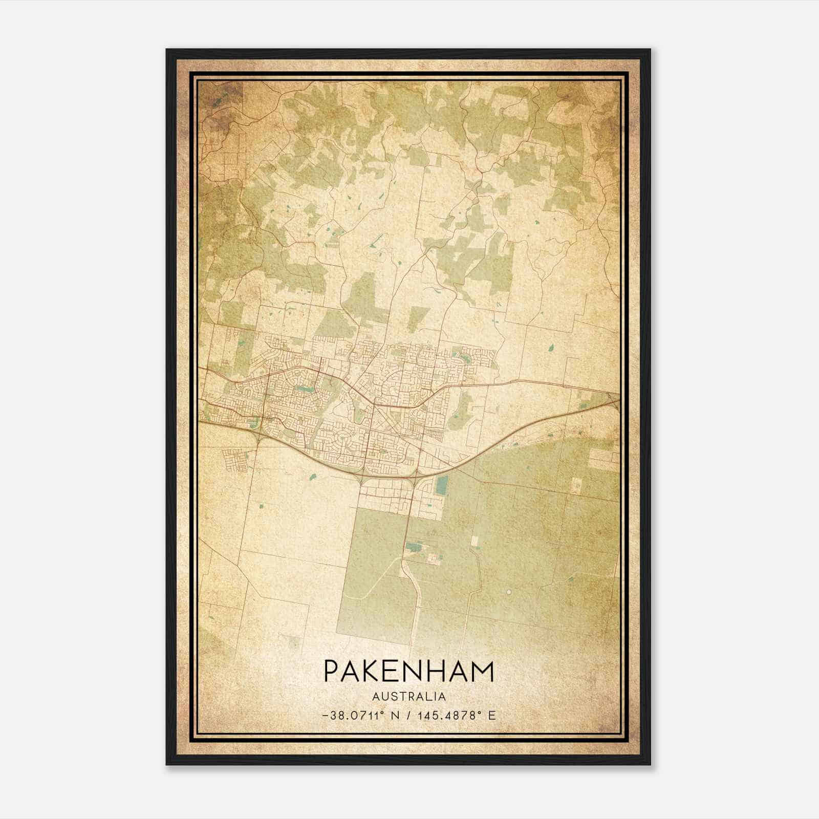 Vintage Pakenham Australia Map Poster, Pakenham City Road Wall Art ...