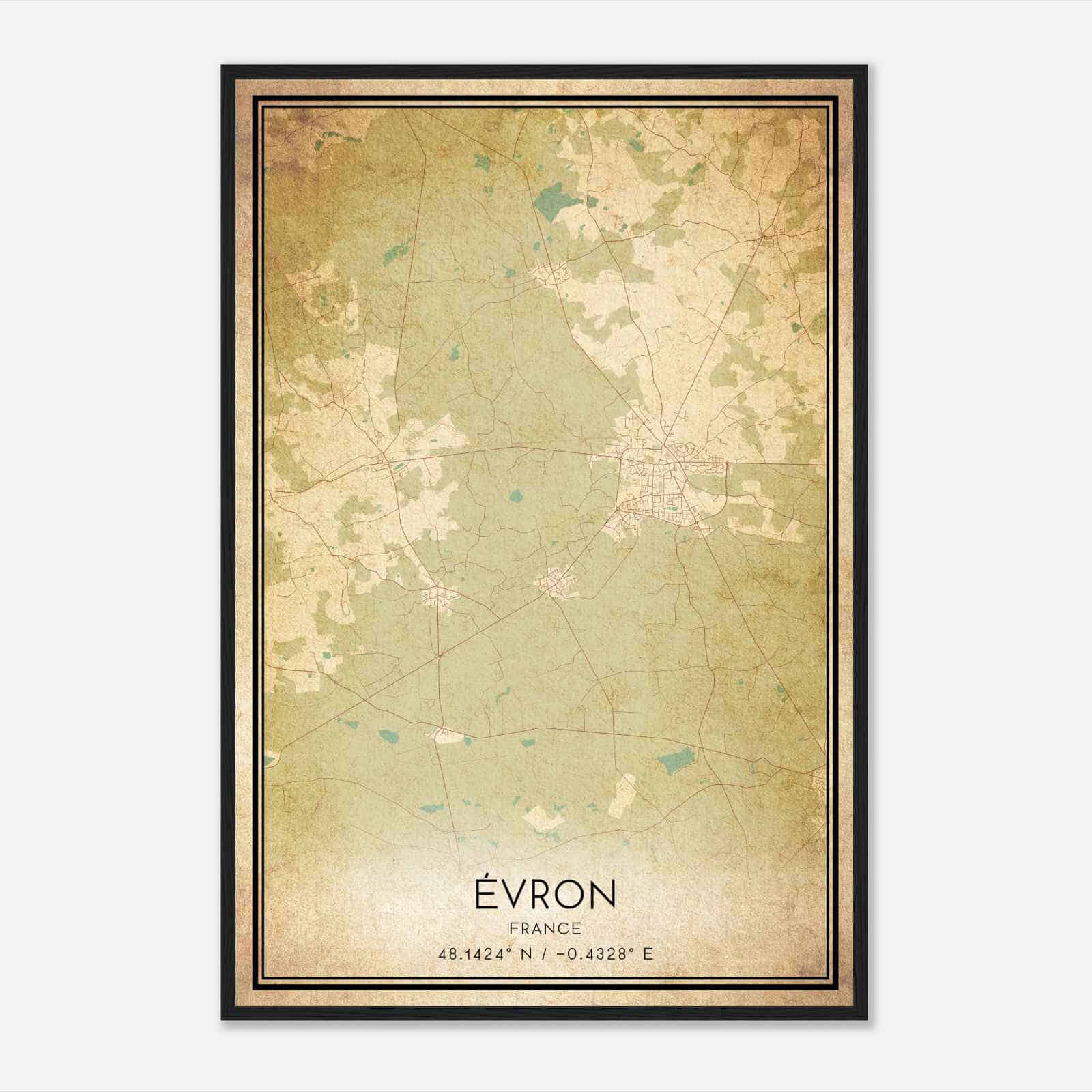 Vintage Evron France Map Poster, Evron City Road Wall Art Print ...