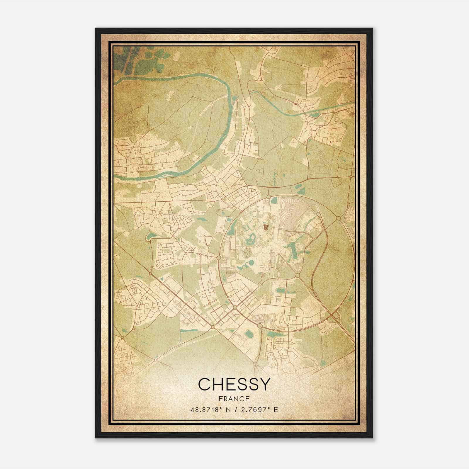 Vintage Chessy France Map Poster, Chessy City Road Wall Art Print ...