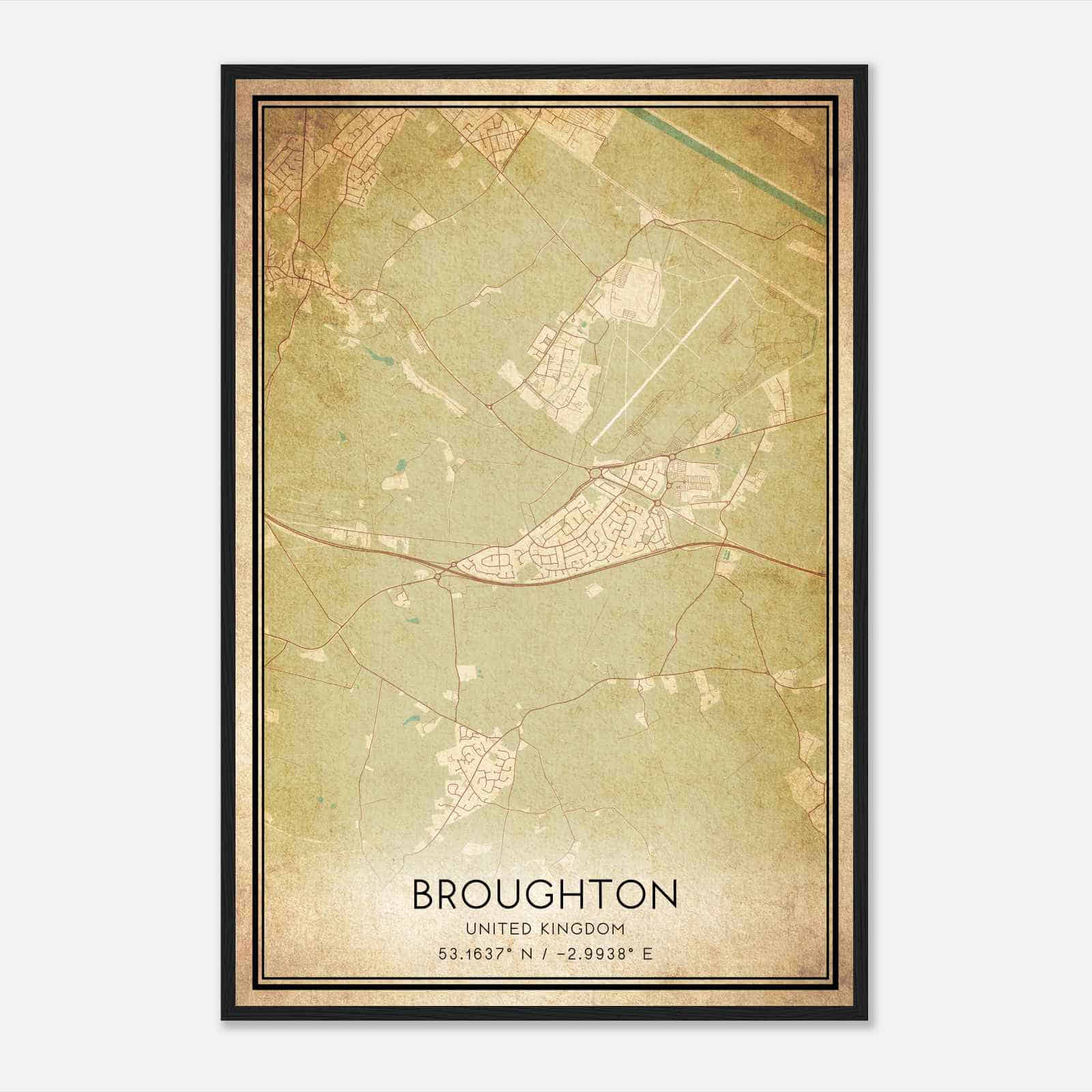 Vintage Broughton United Kingdom Map Poster, Broughton City Road Wall ...