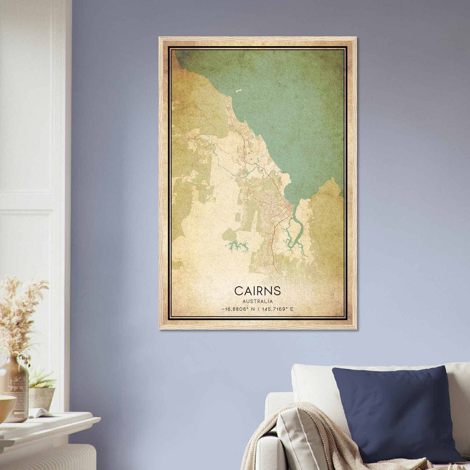 Vintage Cairns Australia Map Poster, Cairns City Road Wall Art Print ...