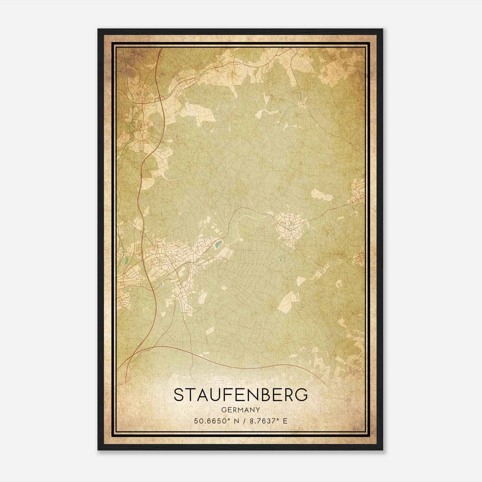 Vintage Staufenberg Germany Map Poster, Staufenberg City Road Wall Art ...