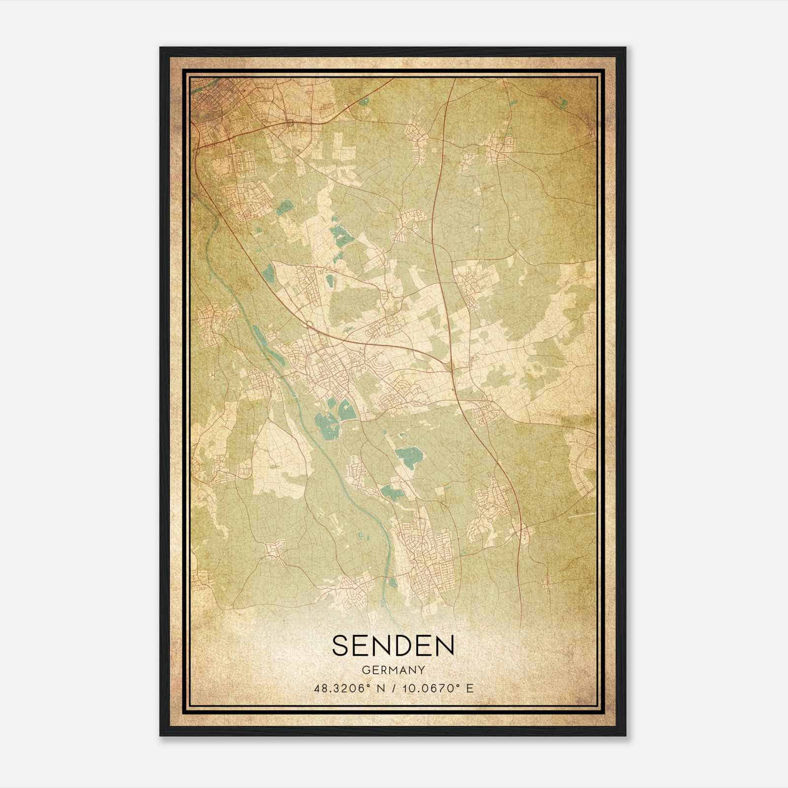 Vintage Senden Germany Map Poster, Senden City Road Wall Art Print ...