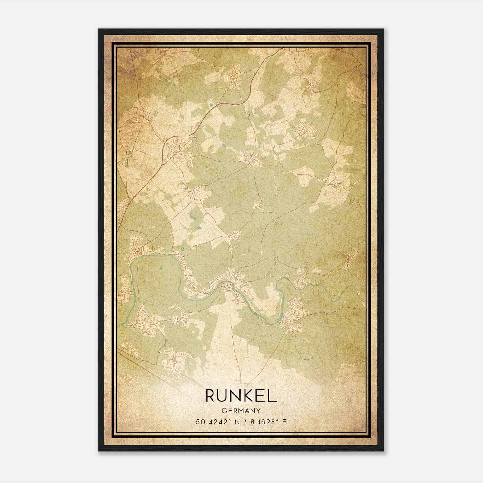 Vintage Runkel Germany Map Poster, Runkel City Road Wall Art Print ...