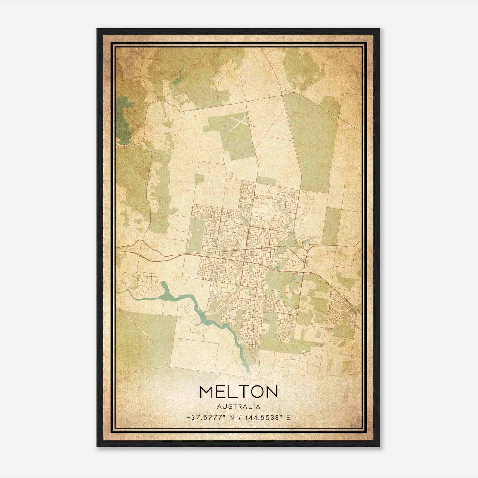 Vintage Melton Australia Map Poster, Melton City Road Wall Art Print ...