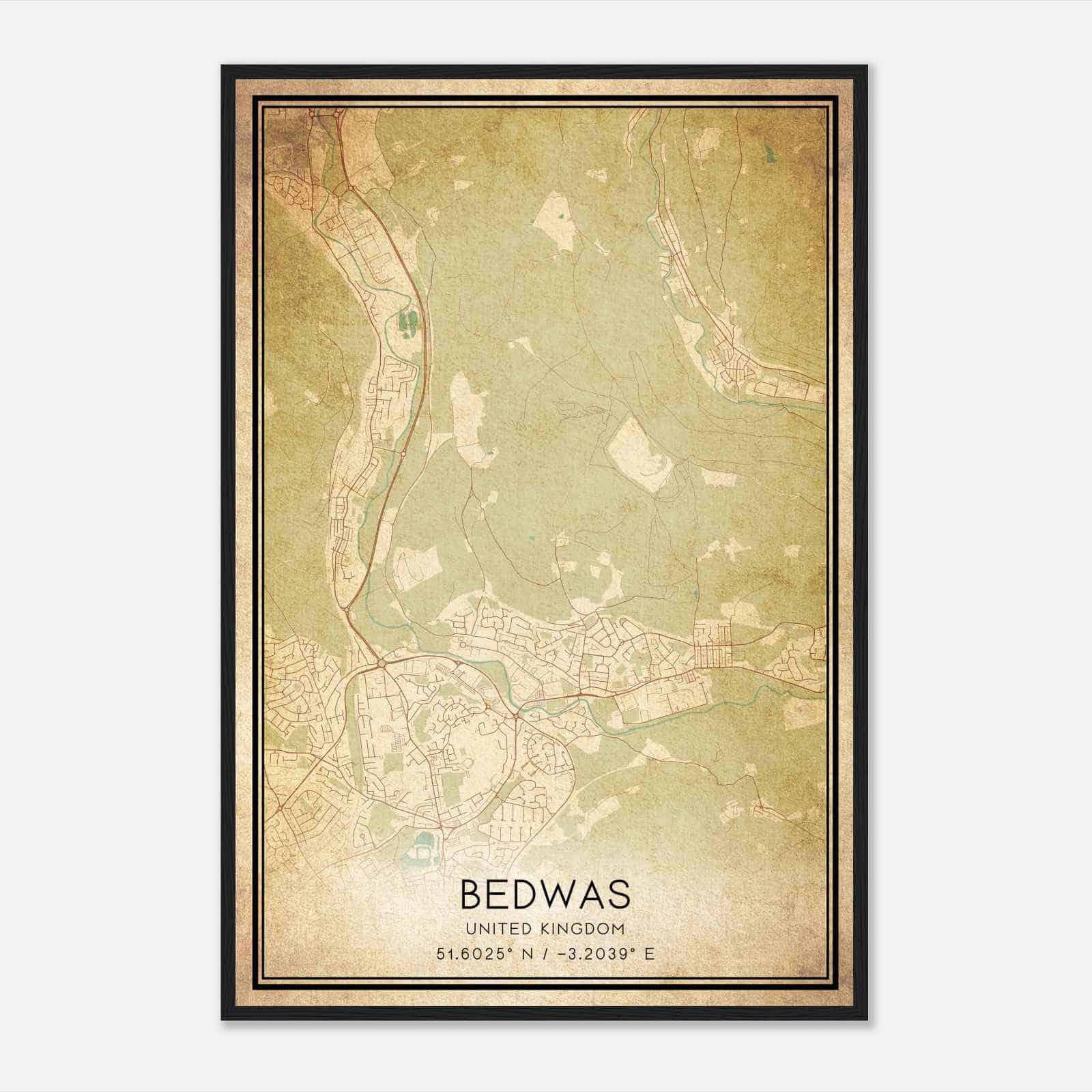 Vintage Bedwas United Kingdom Map Poster, Bedwas City Road Wall Art ...
