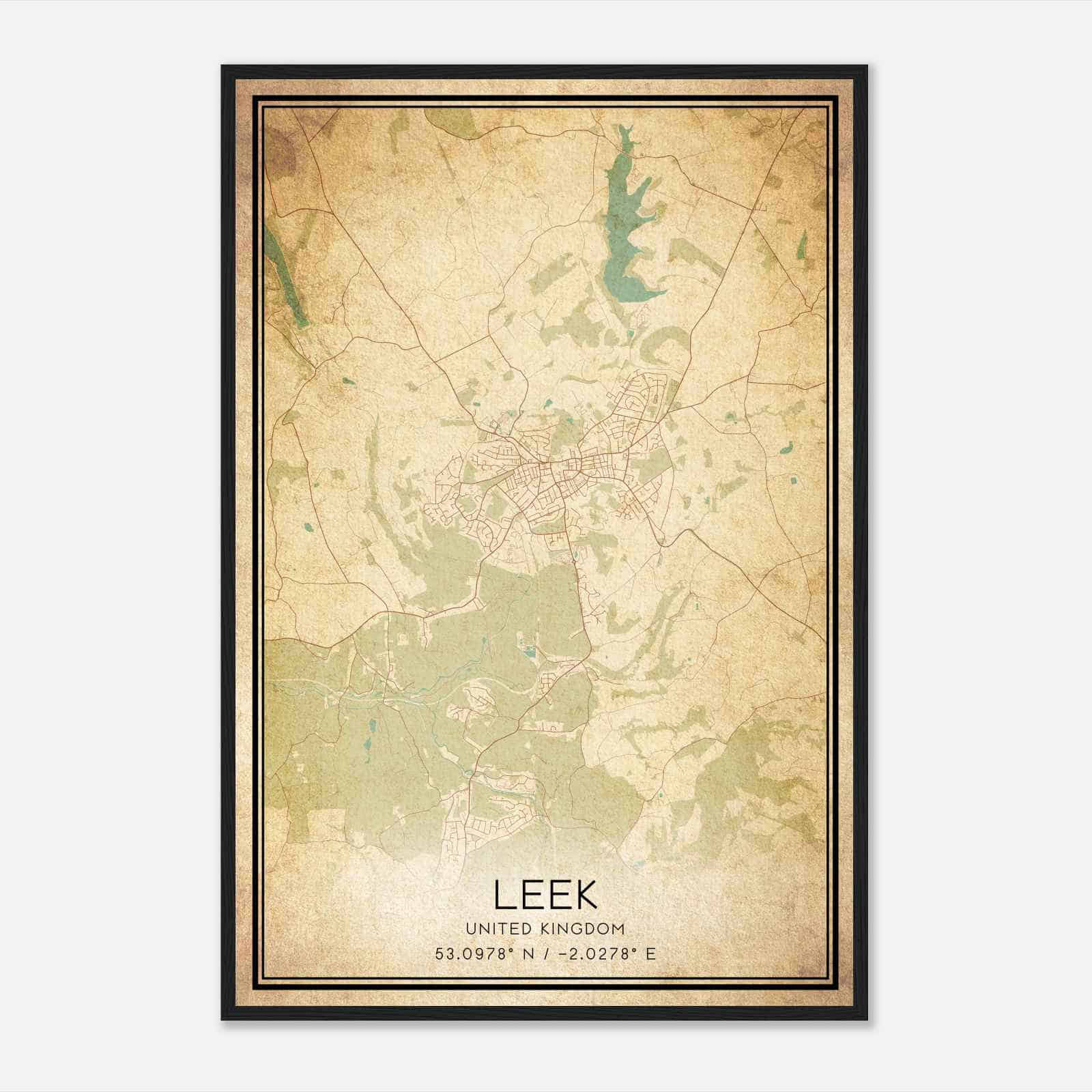 Vintage Leek United Kingdom Map Poster, Leek City Road Wall Art Print ...